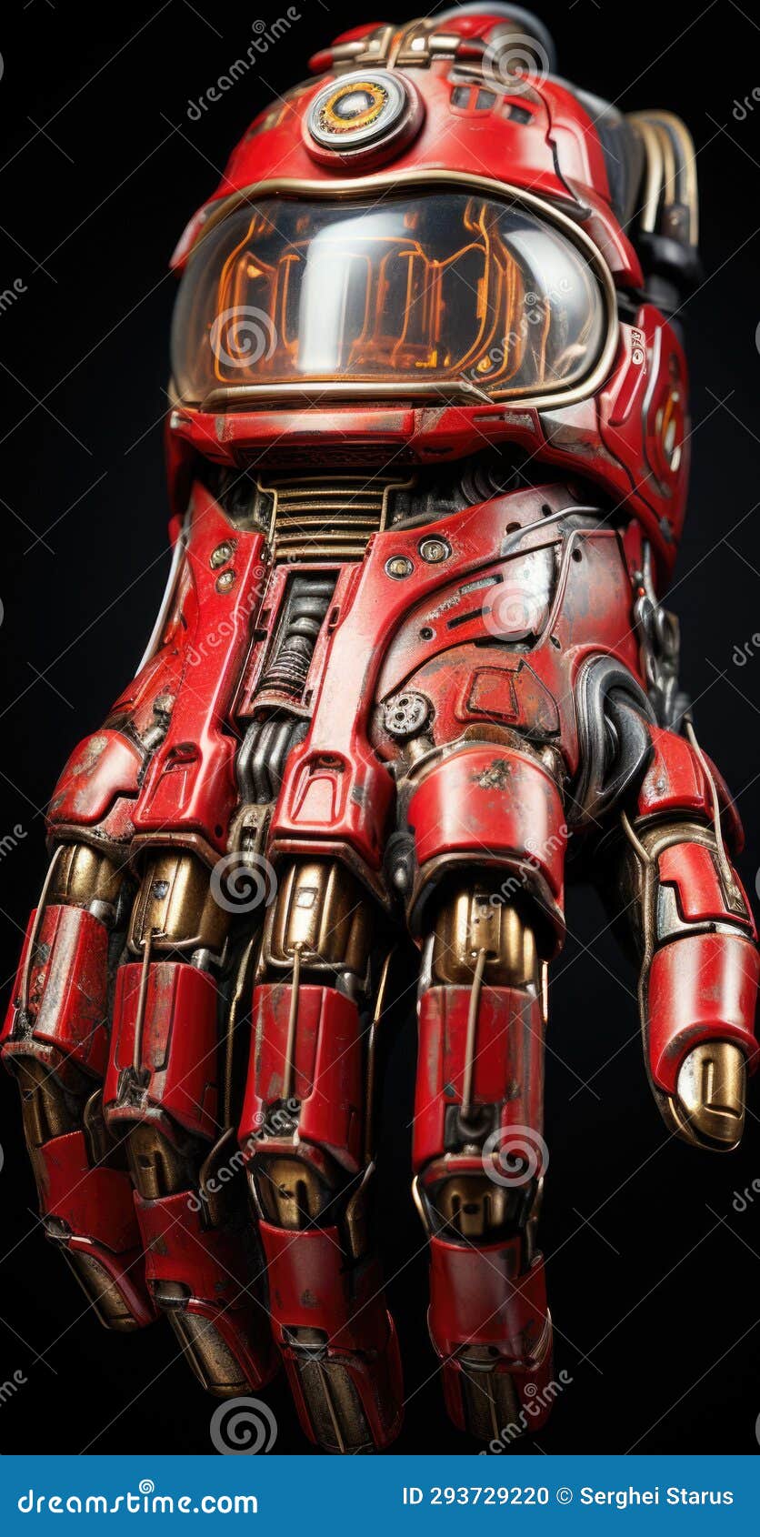 A Red Robot Hand with a Gold and Silver Design, AI Stock Photo - Image ...