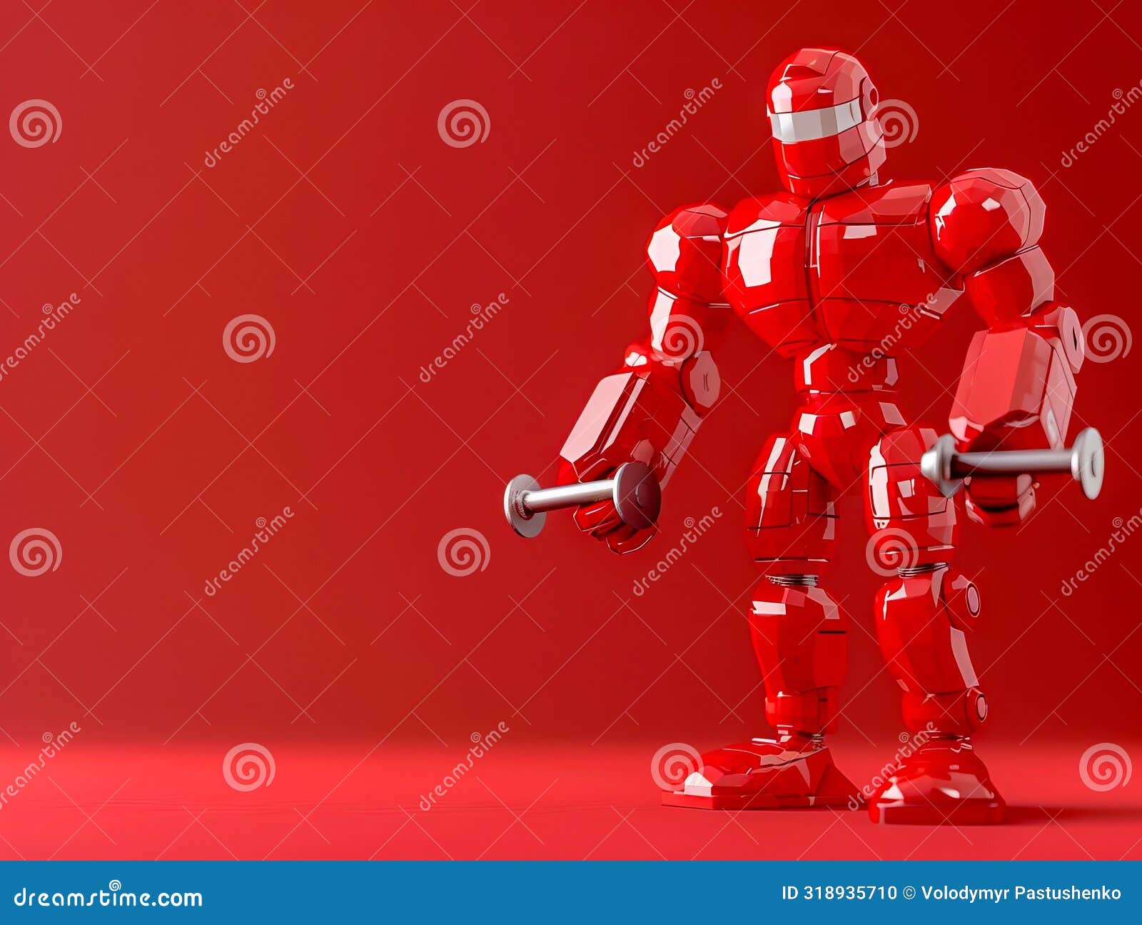 A Red Robot Holding a Dumbbell Stock Photo - Image of generated ...