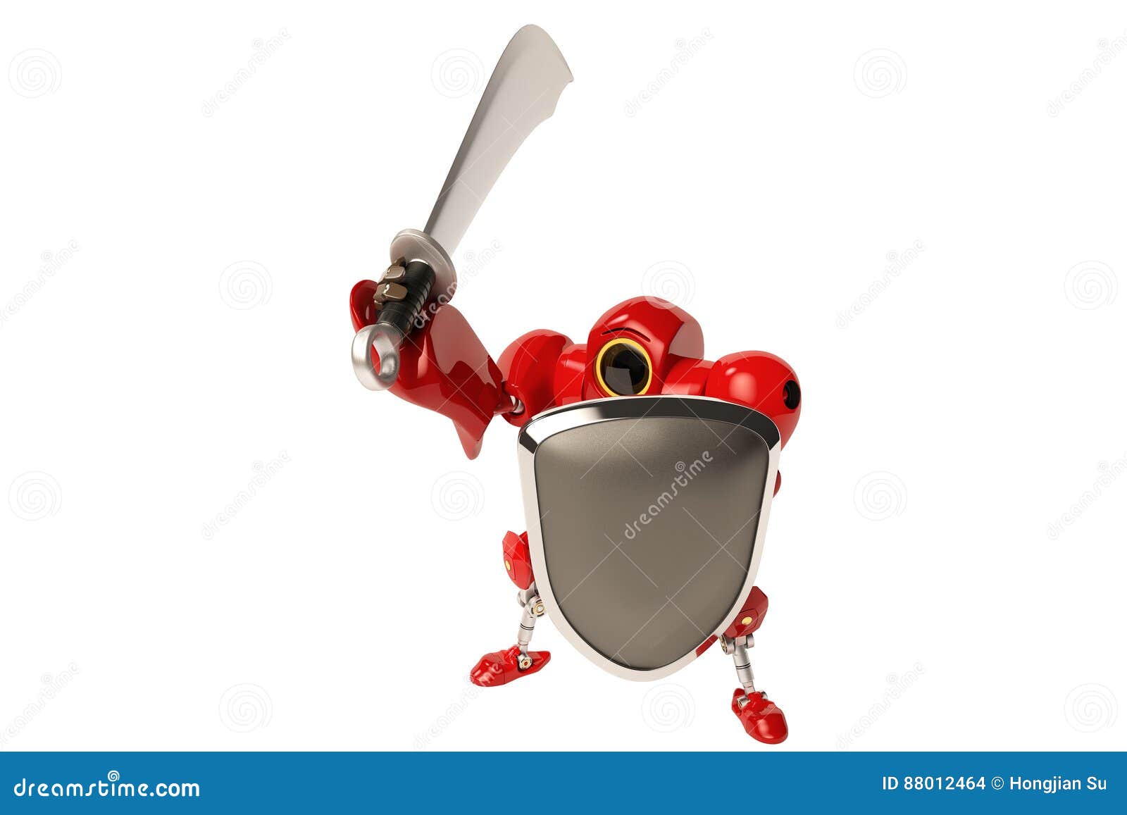 Red Robot Holding Sword and Shield Stock Illustration - Illustration of ...