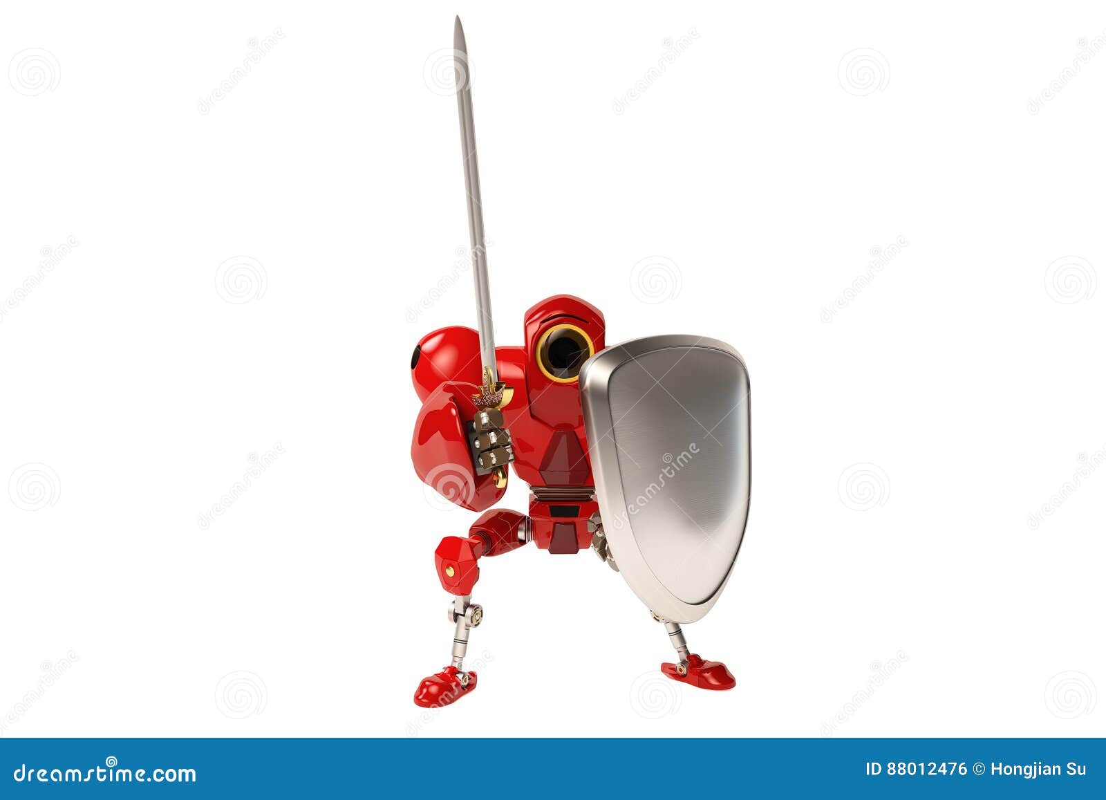 Red Robot Holding Sword and Shield Stock Illustration - Illustration of ...