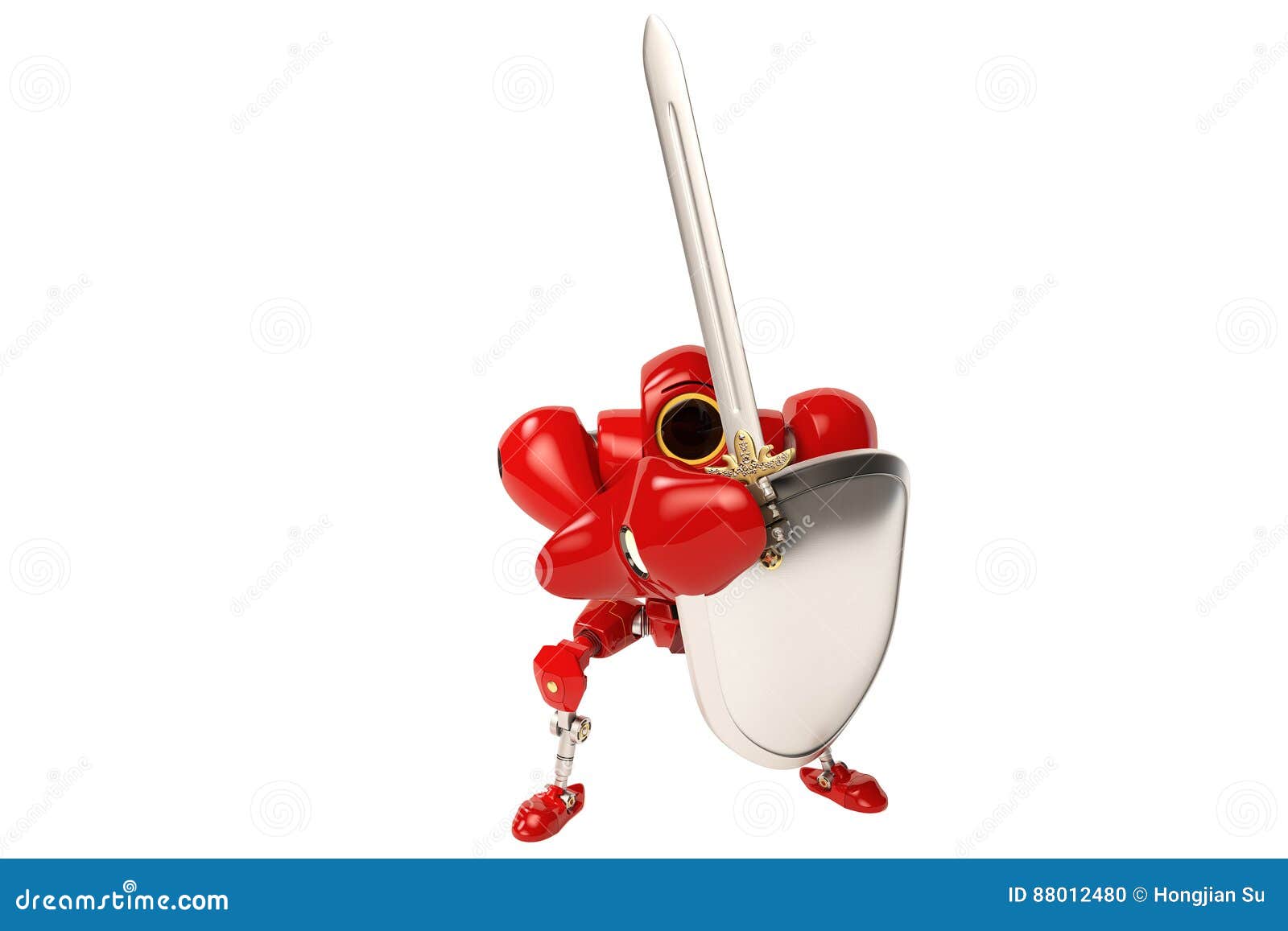Red Robot Holding Sword and Shield Stock Illustration - Illustration of ...