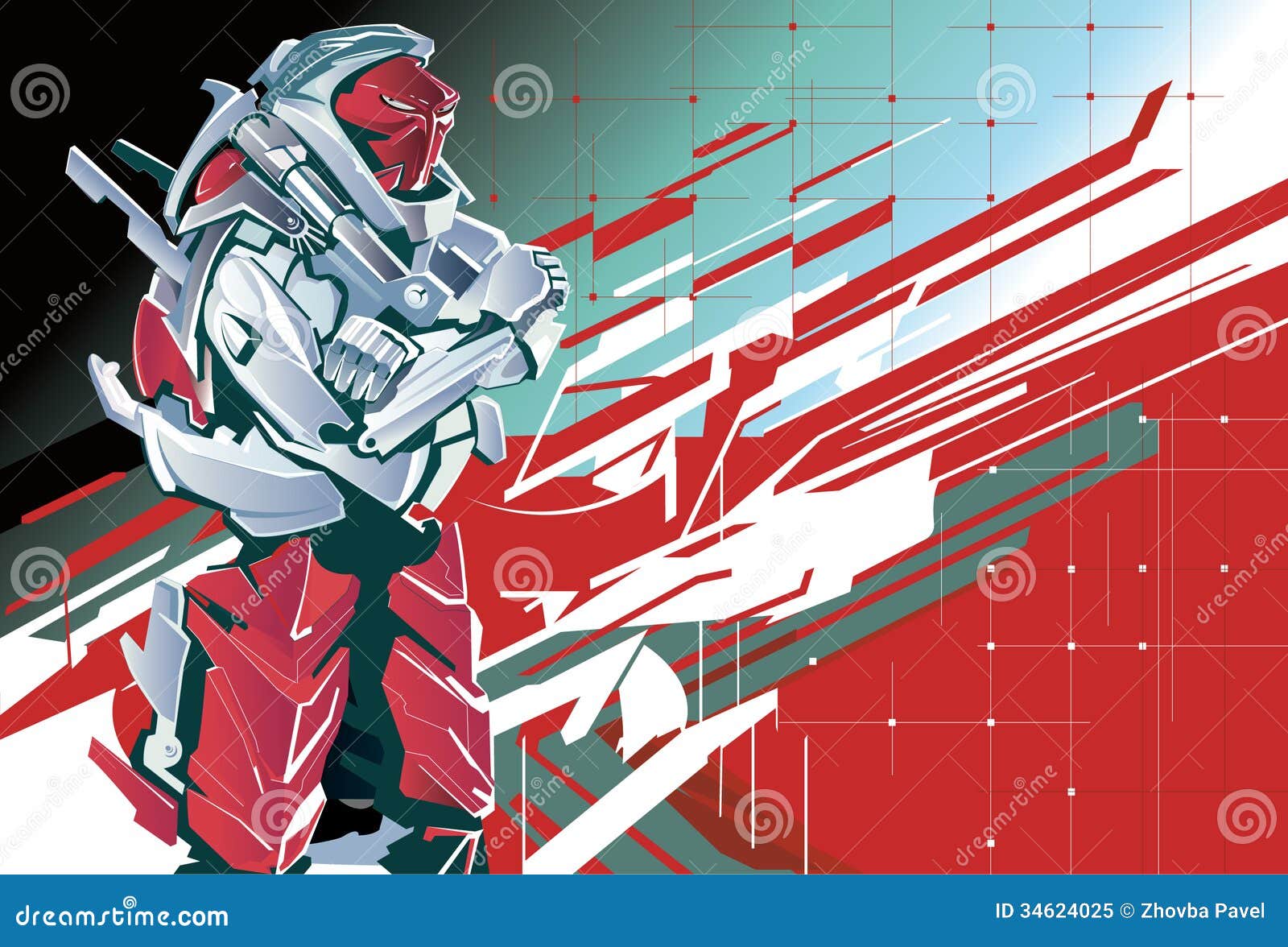 Red robot - Illustration stock vector. Illustration of medium - 34624025