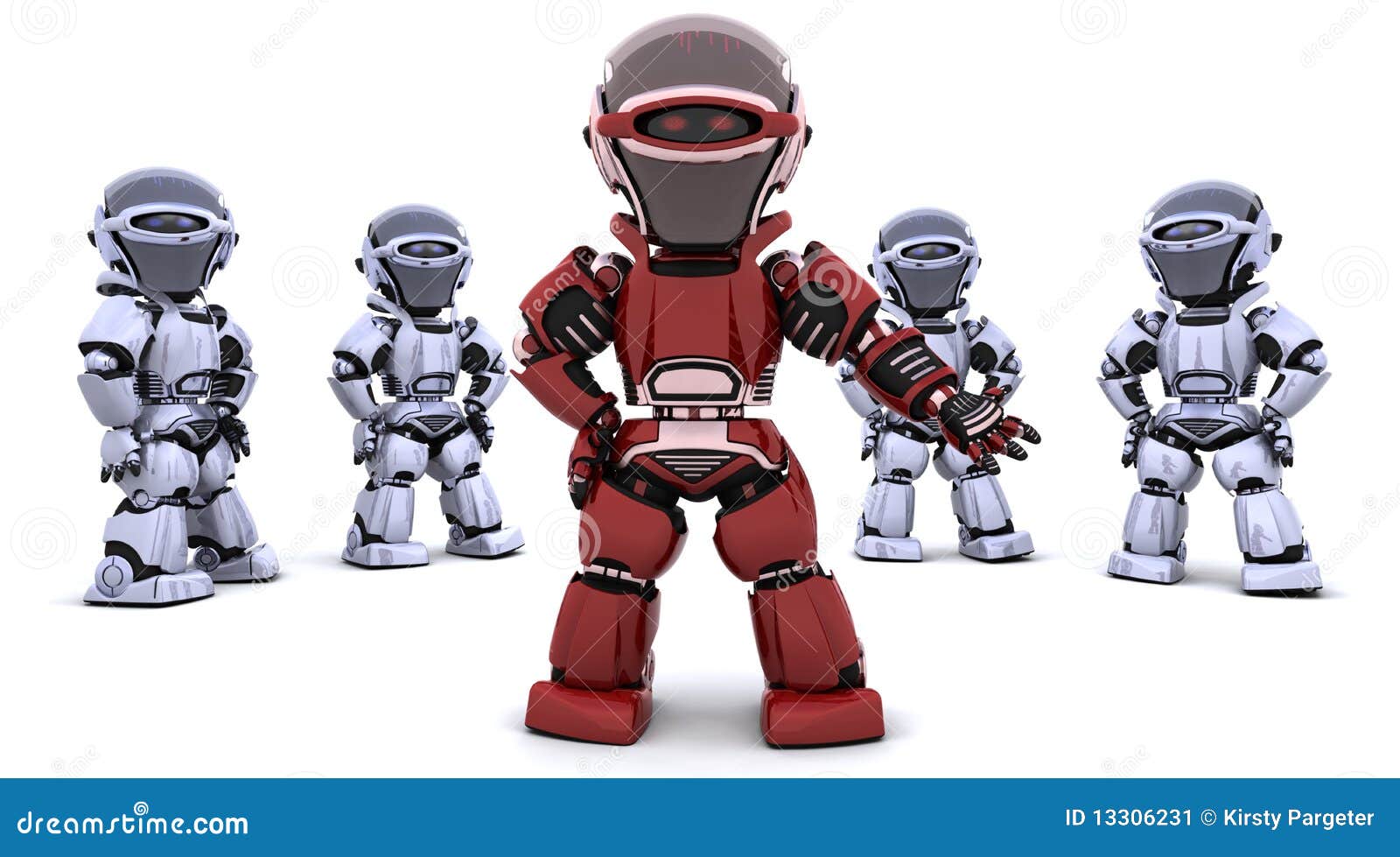 Red robot leading a team stock illustration. Illustration of cute ...