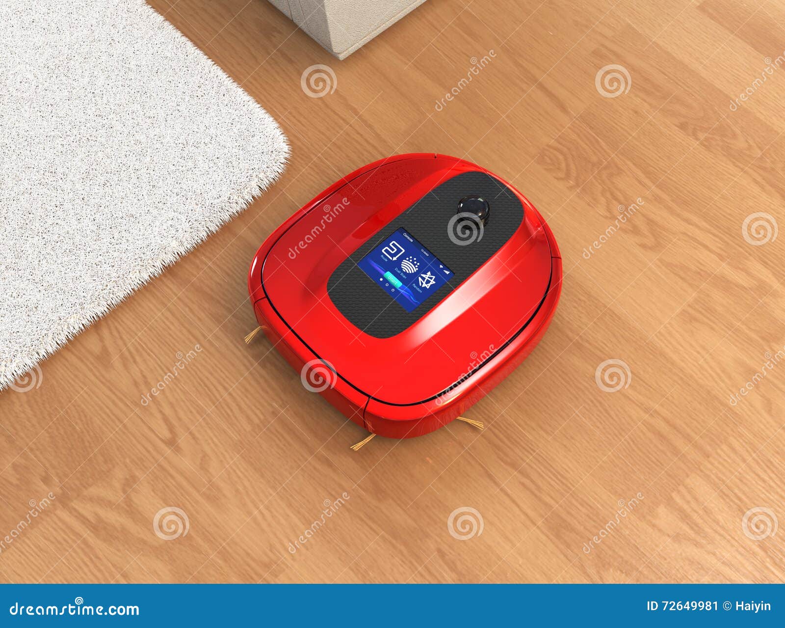 Red Robotic Vacuum Cleaner Moving on Flooring Stock Illustration ...