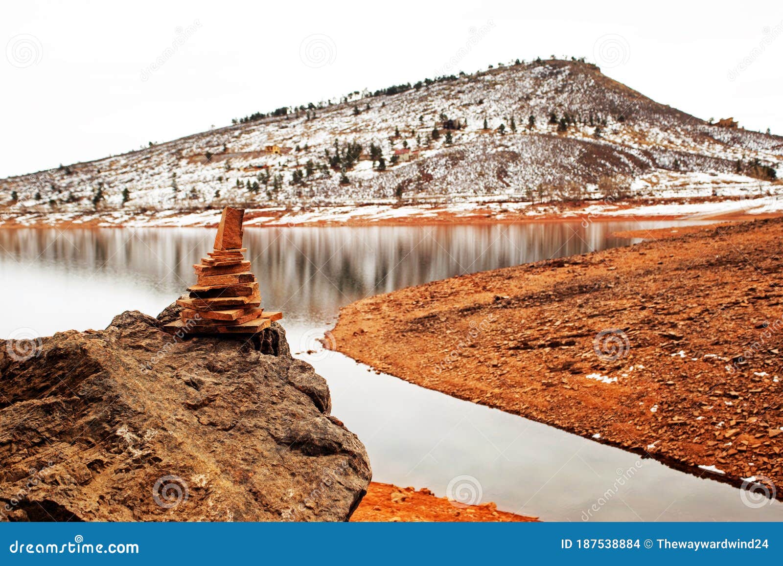 Stack of Rocks Cairns in Front of a Lake Stock Photo - Image of ...