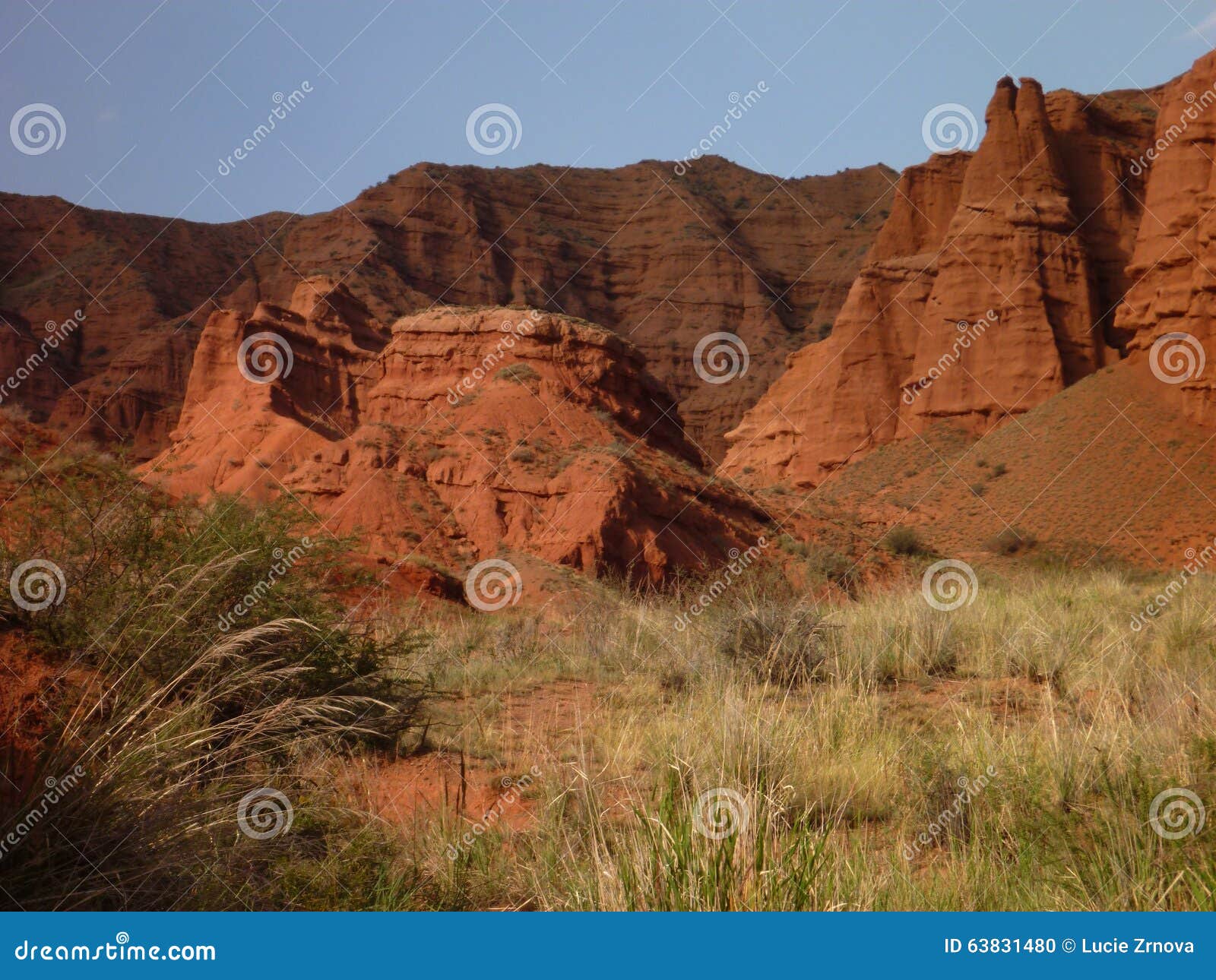 Red Rock Formations in Canyon Konorchek in Kyrgyzstan Stock Photo ...