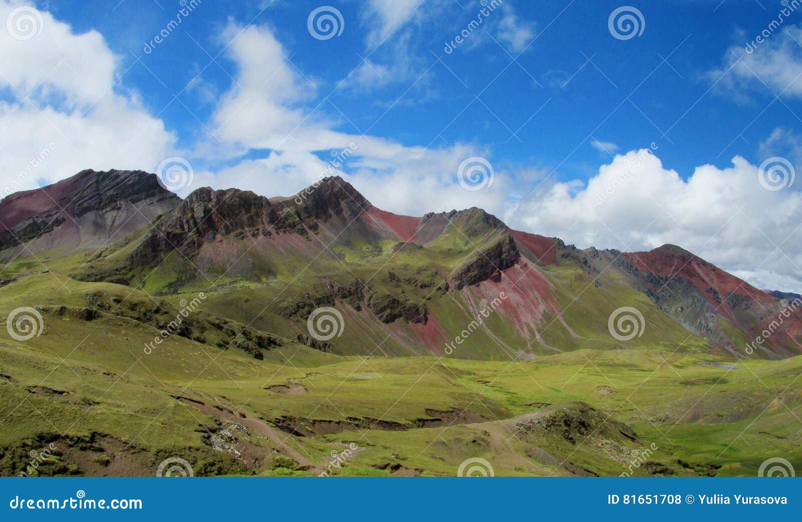 Red Rock Mount and Green Hill in Peru Stock Photo - Image of high ...
