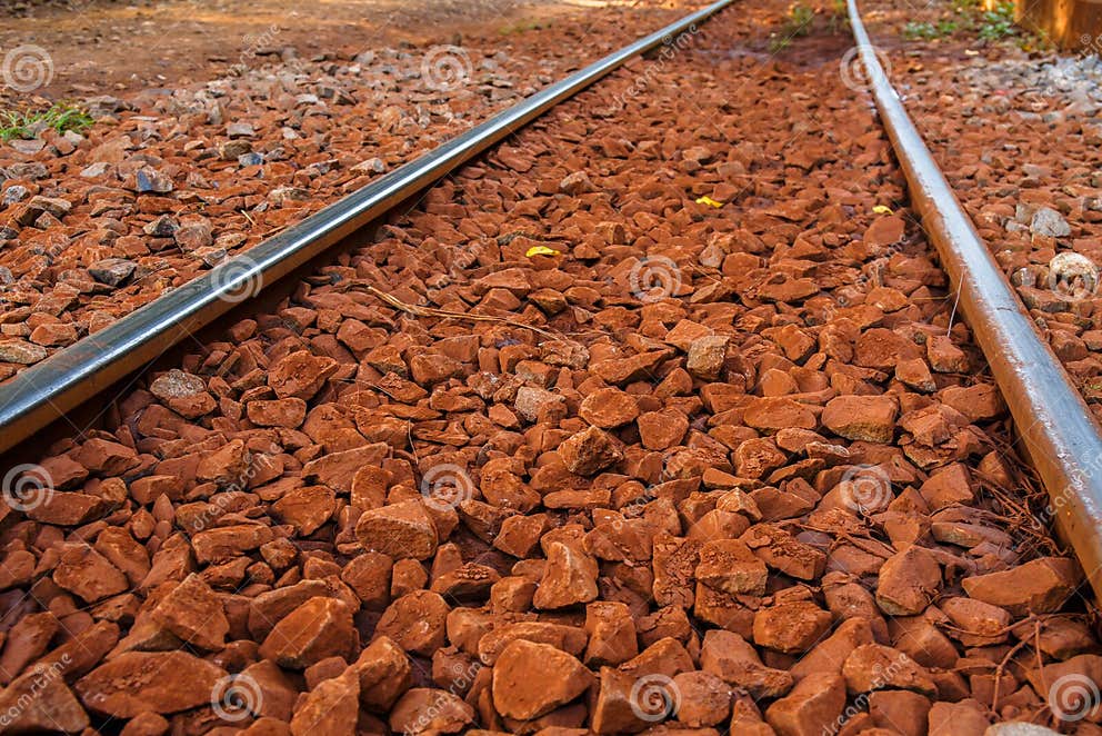 Red Rock and Railway Tracks , Stone Background Stock Image - Image of ...