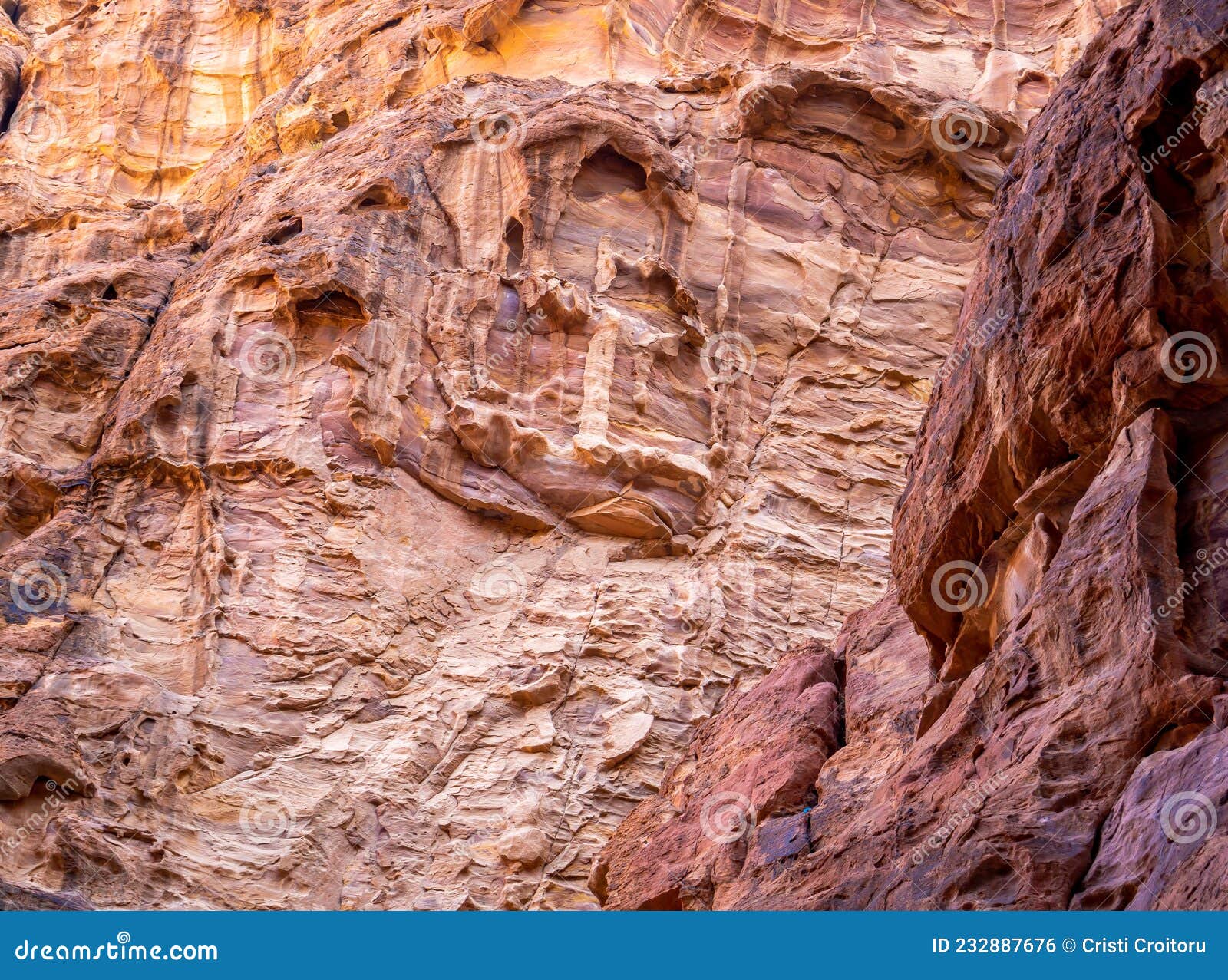 Red Rock Stone Sand Texture Background. Red Stone Wall in Petra, Jordan ...