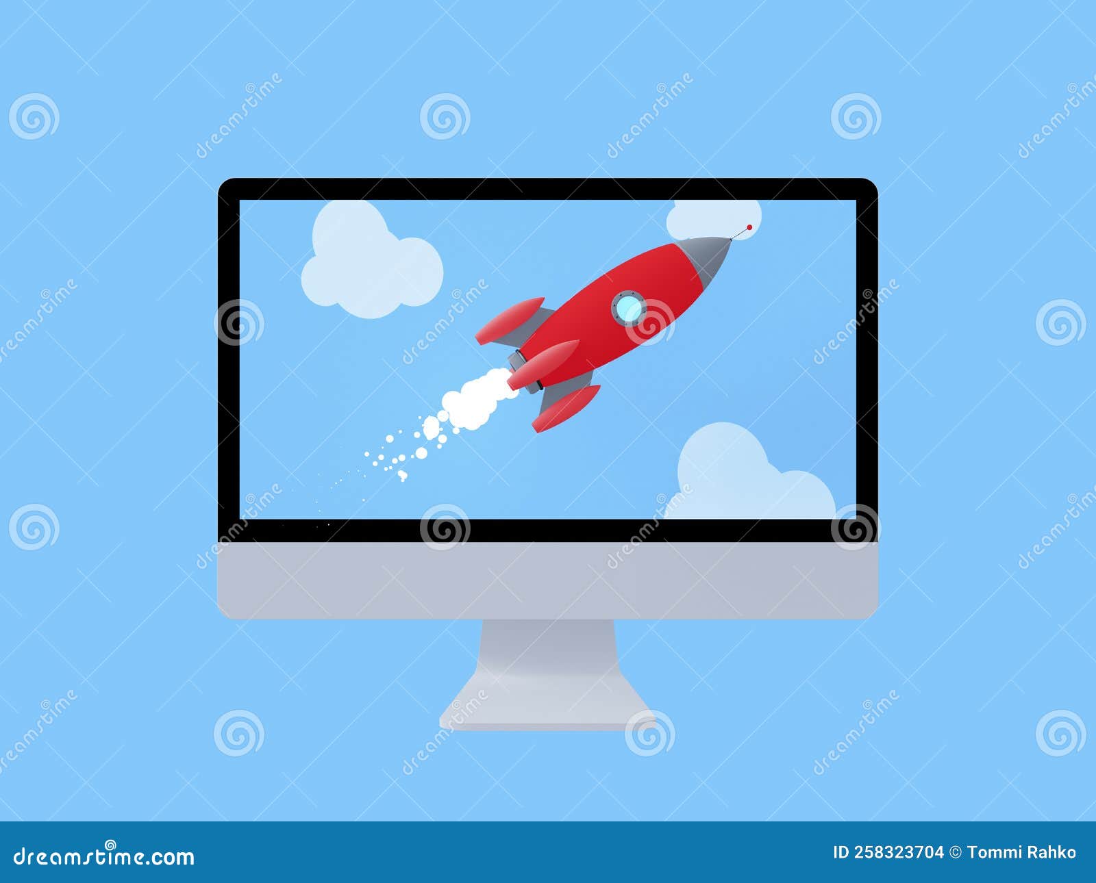 Red Rocket in Flight on a Computer Screen. Stock Illustration ...