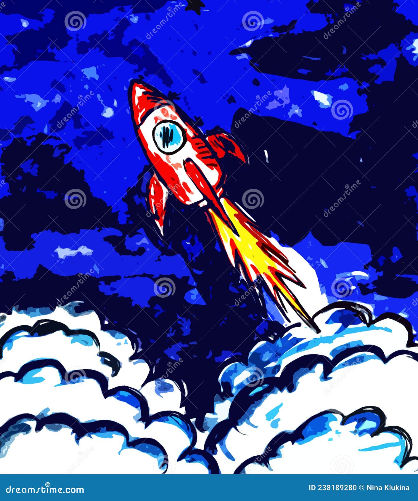A Red Rocket is Flying in Blue Space Stock Illustration - Illustration ...