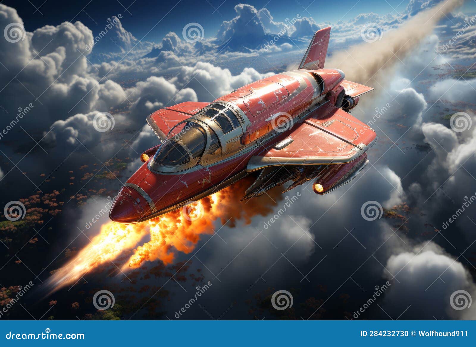 Red Rocket Flying with Smoke Showing. AI Generated Stock Photo - Image ...