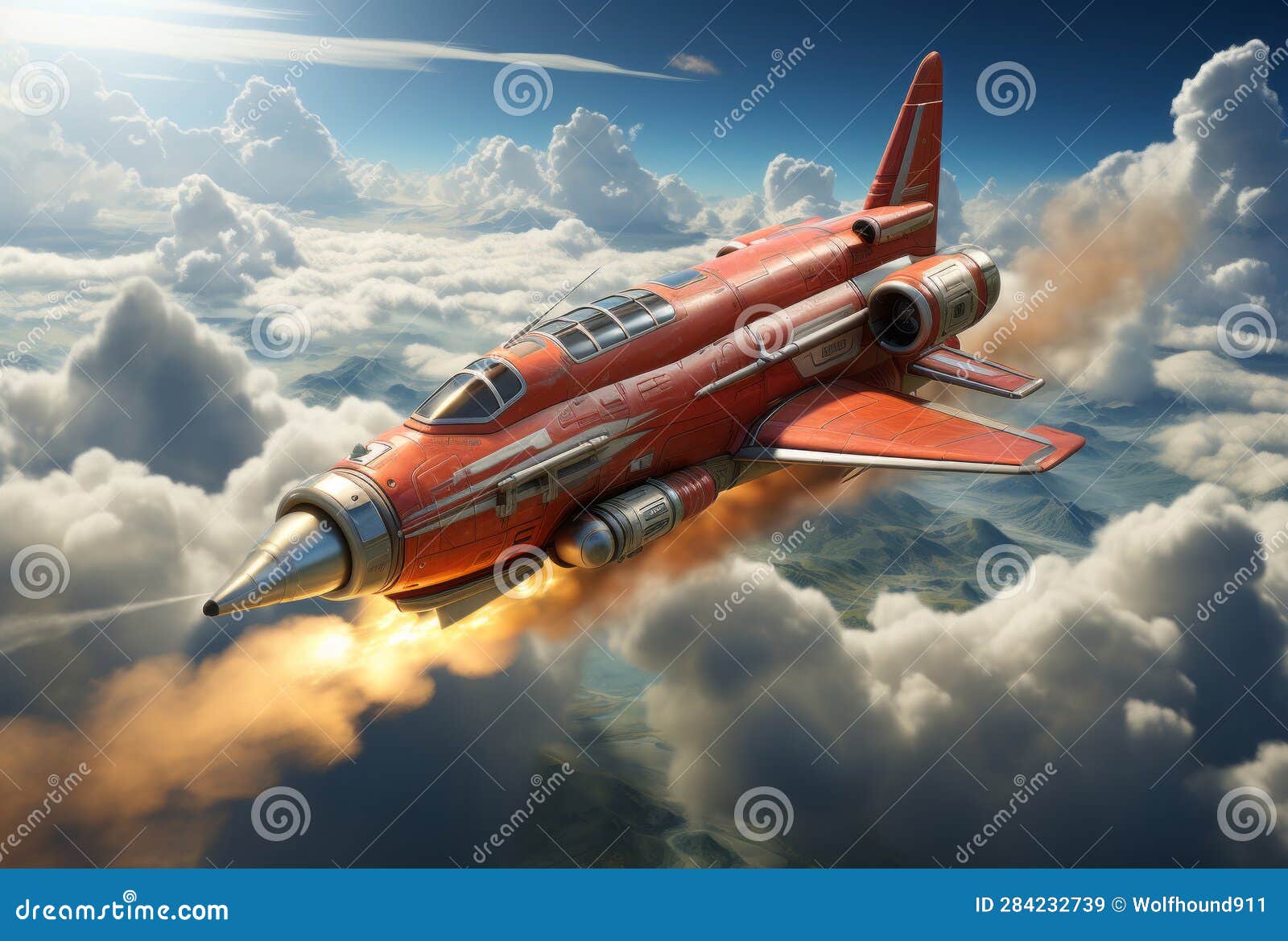 Red Rocket Flying with Smoke Showing. AI Generated Stock Illustration ...