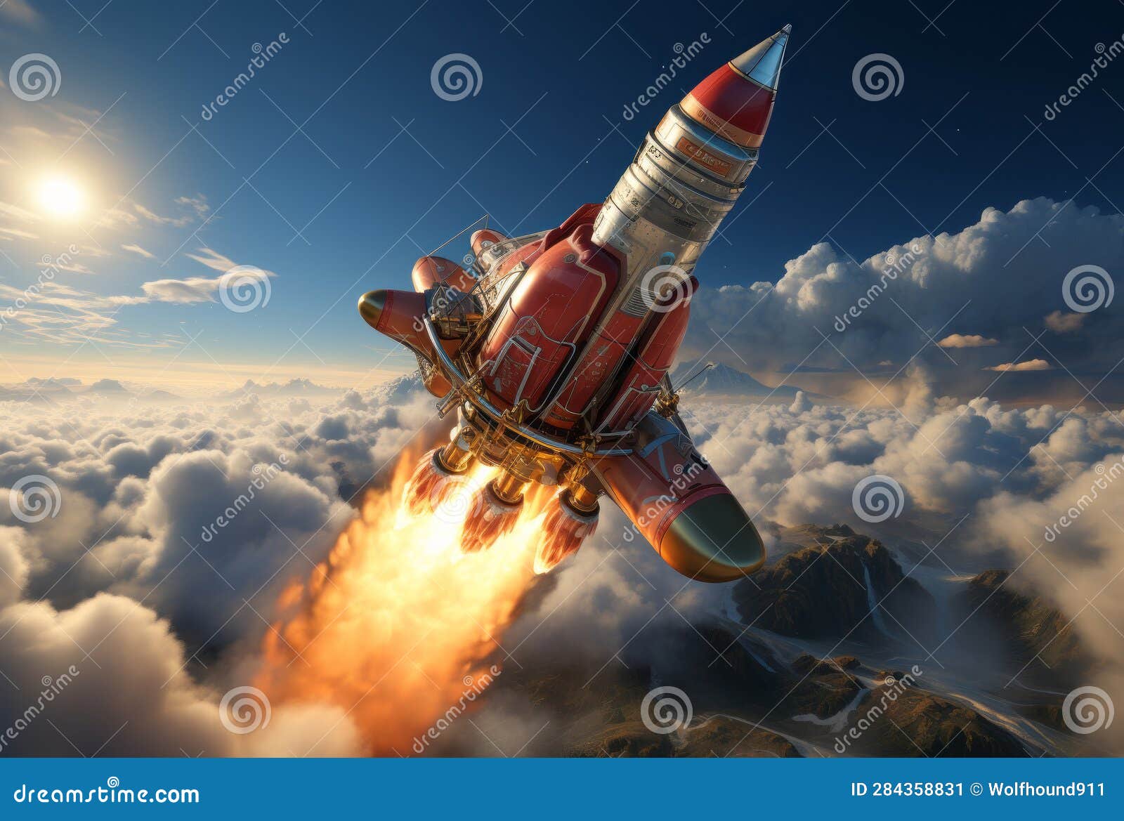 Red Rocket Flying with Smoke Showing. AI Generated Stock Illustration ...