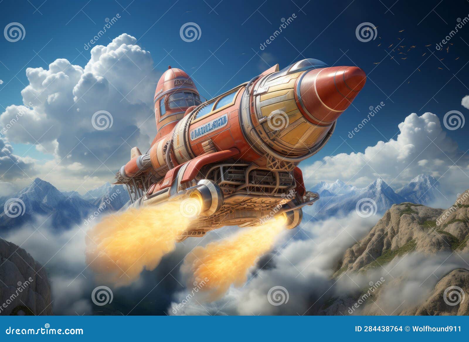 Red Rocket Flying with Smoke Showing. AI Generated Stock Illustration ...