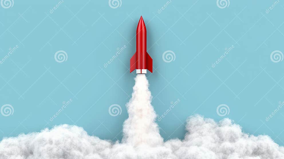 Red Rocket Launching through Clouds Stock Illustration - Illustration ...