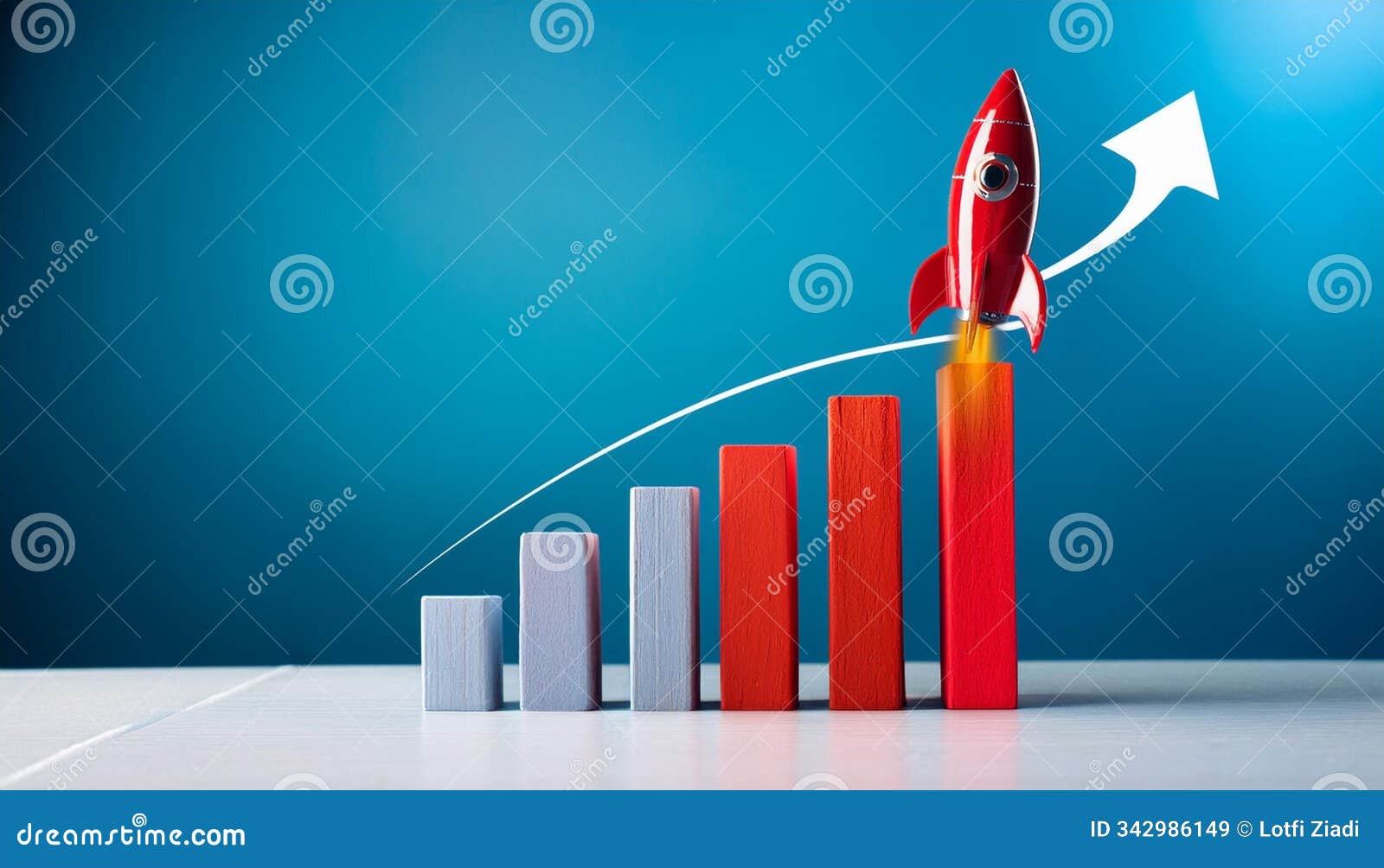 Red Rocket Launching from Upward Bar Graph, Symbolizing Business Growth ...