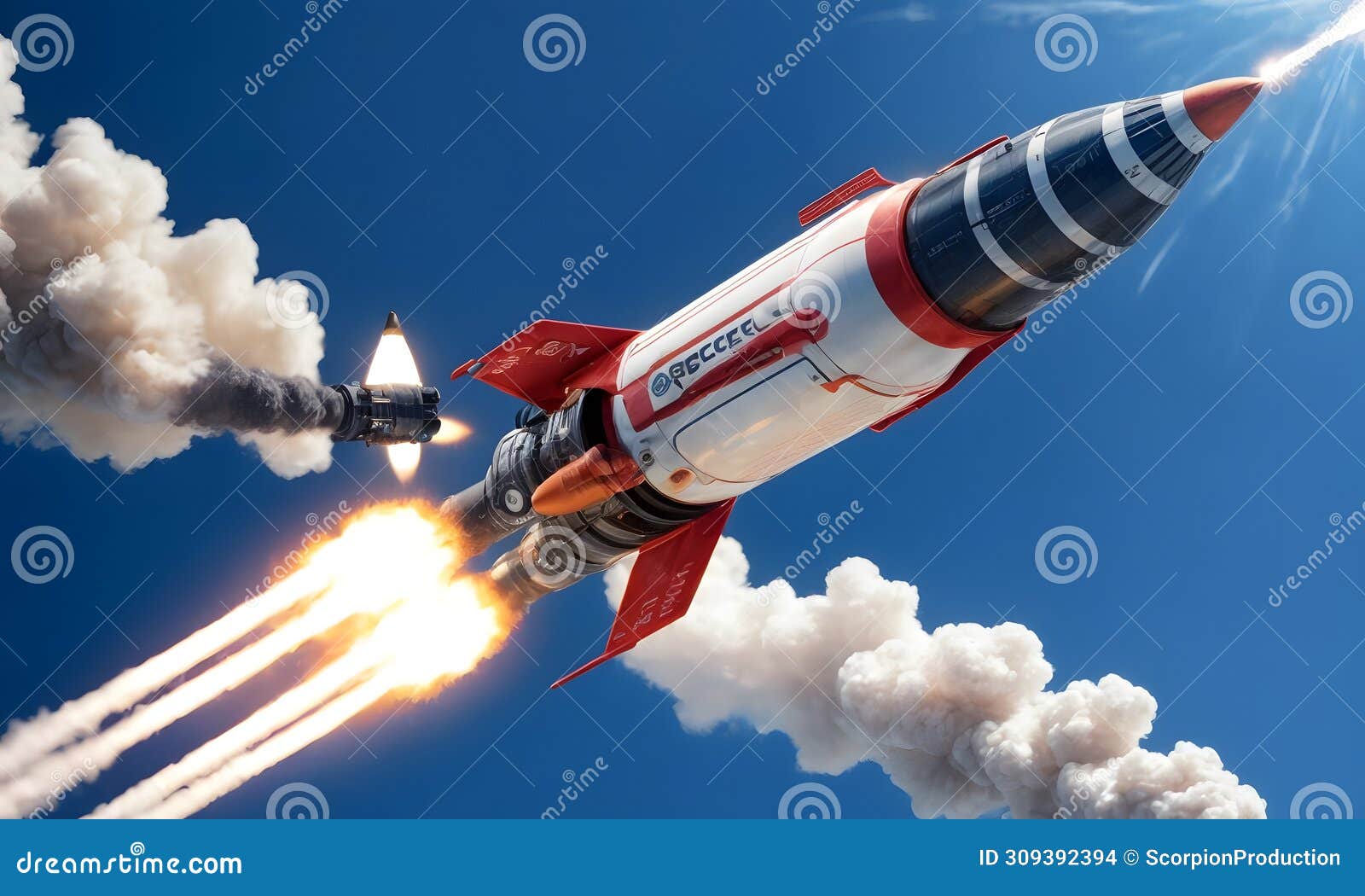 Red Rocket in Mid-Launch stock photo. Image of future - 309392394