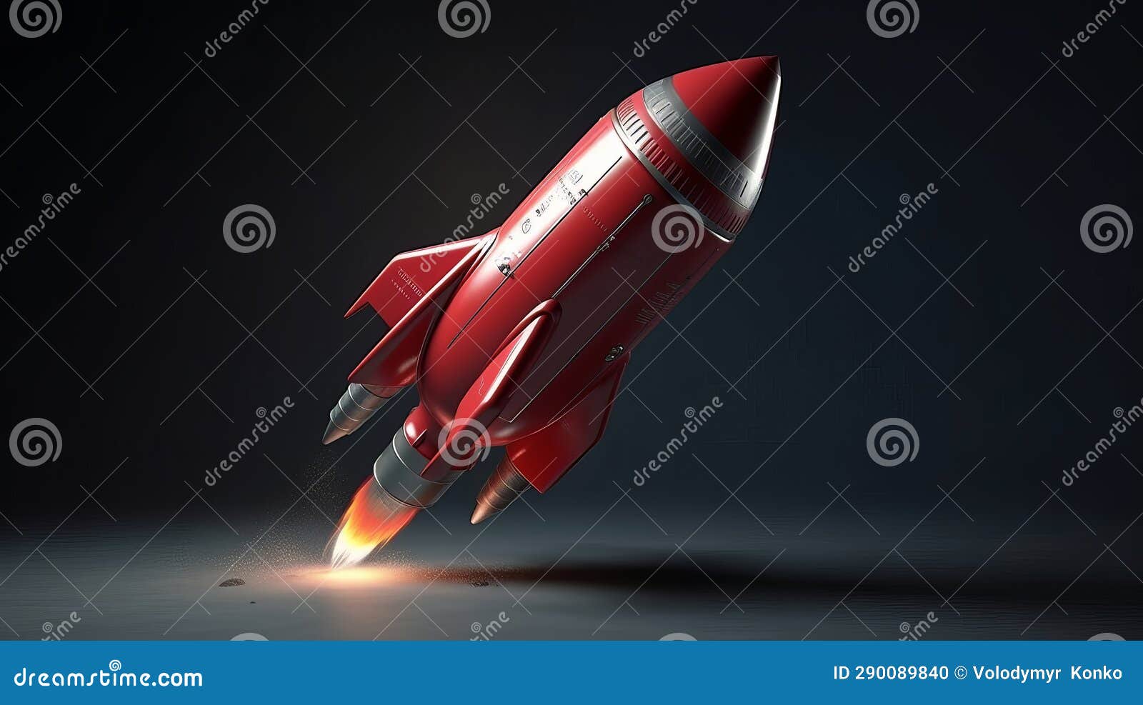 A Red Rocket Ship Soaring through the Sky with a Trail of Flames Behind ...