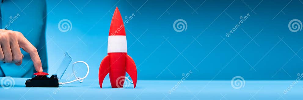 Red Rocket Start and Launch Button for Career Stock Photo - Image of ...
