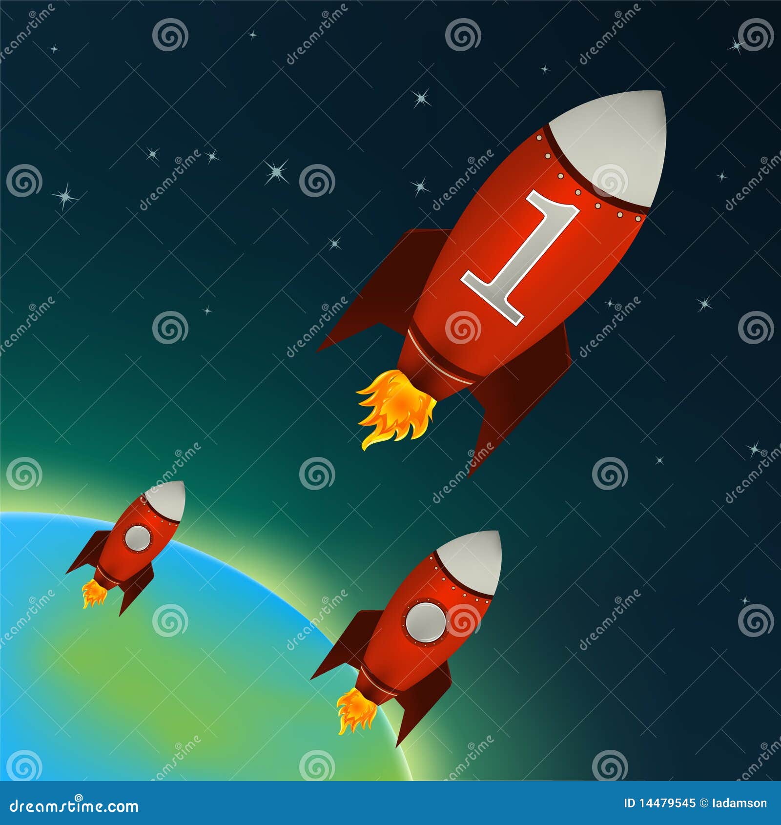 Red Rockets Flying in Outer Space. Vector Stock Vector - Illustration ...