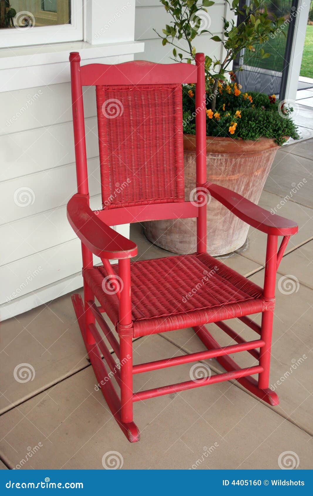Red Rocking Chair stock photo. Image of flowers, exterior - 4405160