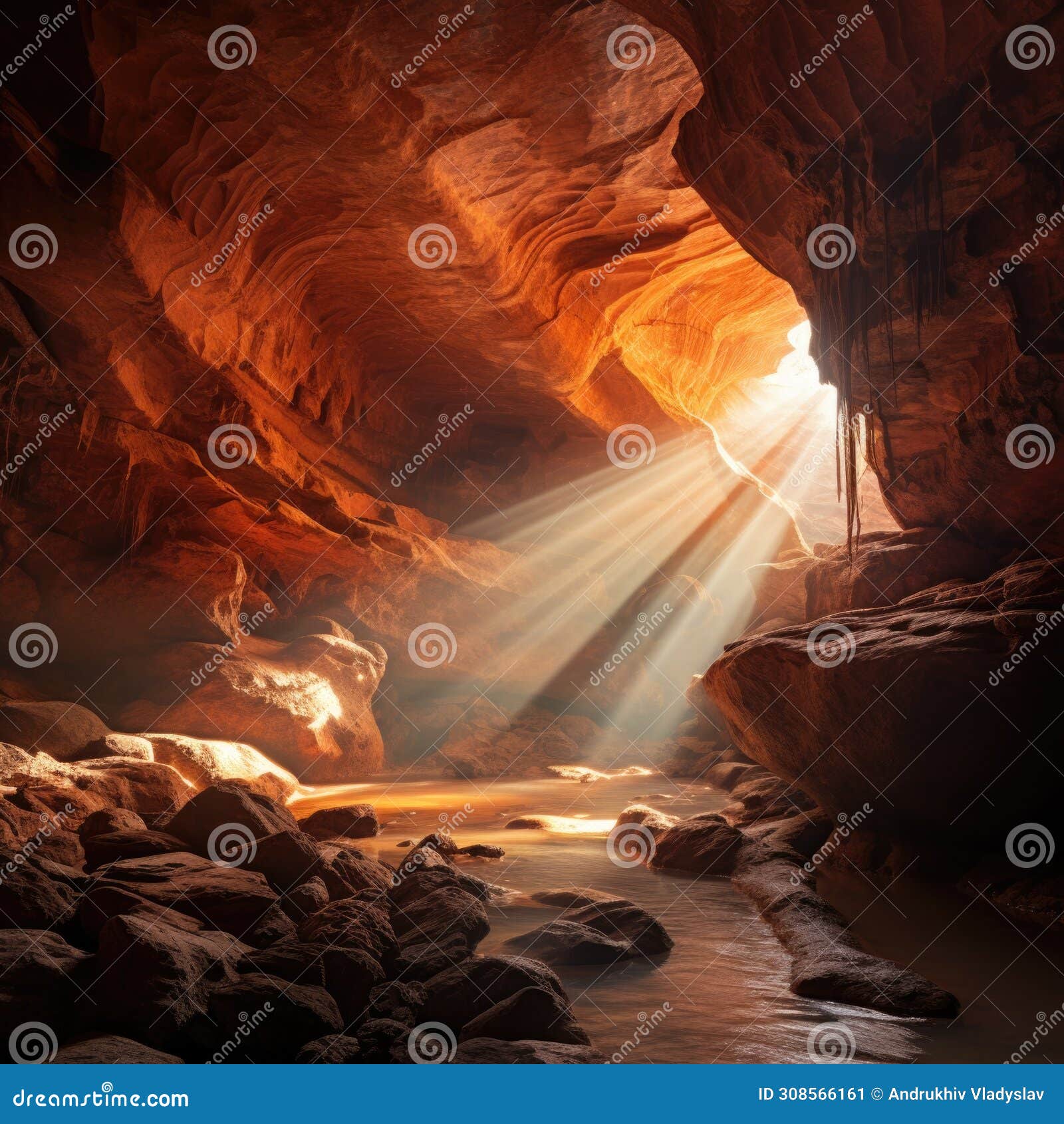 Red Rocks Cave with Sunlight Beam, Natural Wonder Stock Illustration ...