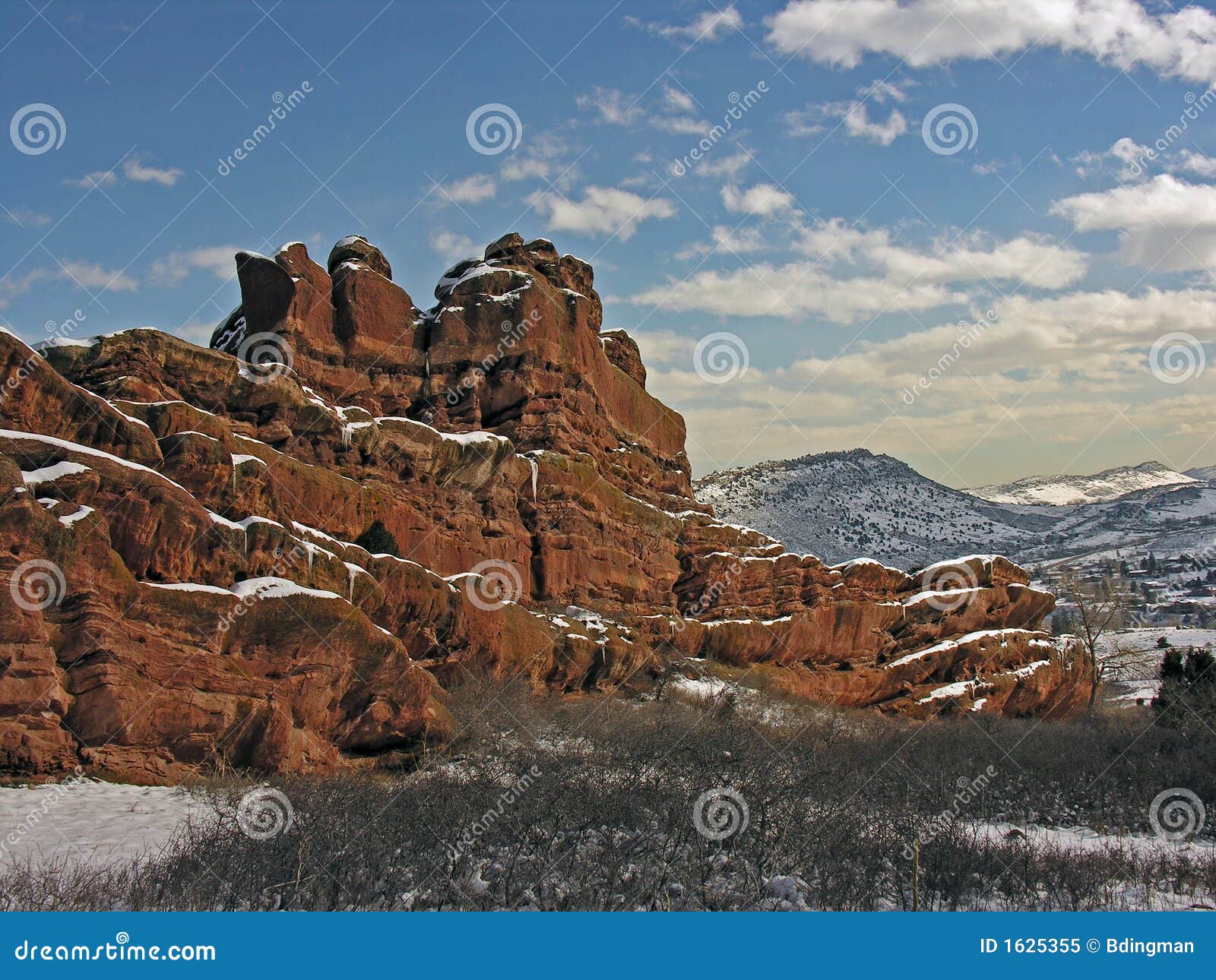 Red Rocks on a Snowy Day #2 Stock Image - Image of landform, snow: 1625355