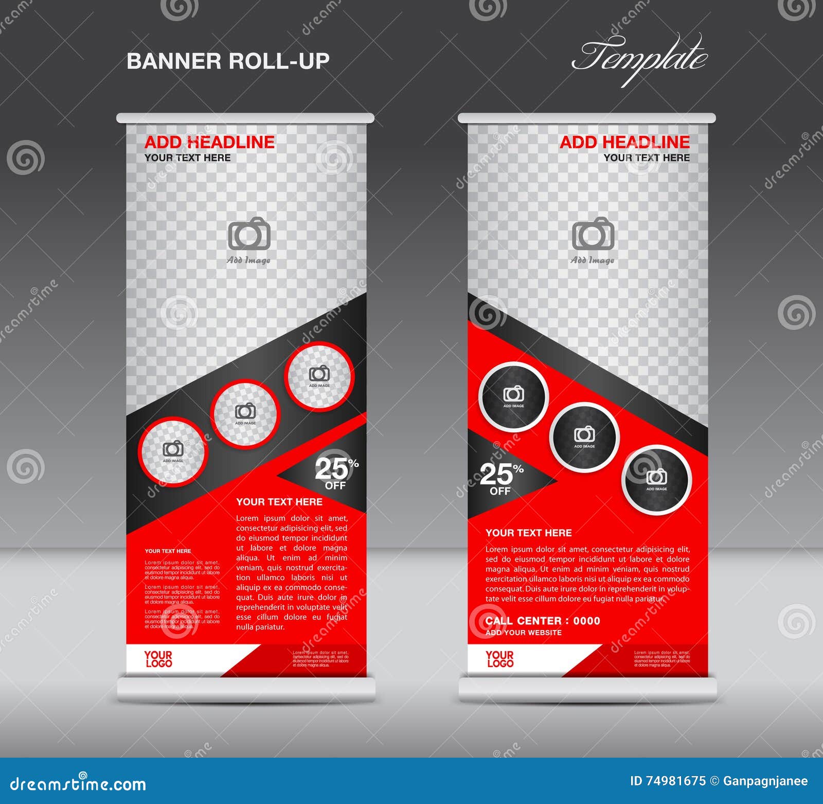 Red Roll Up Banner Stand Template Display Advertisement Flyer Stock ...