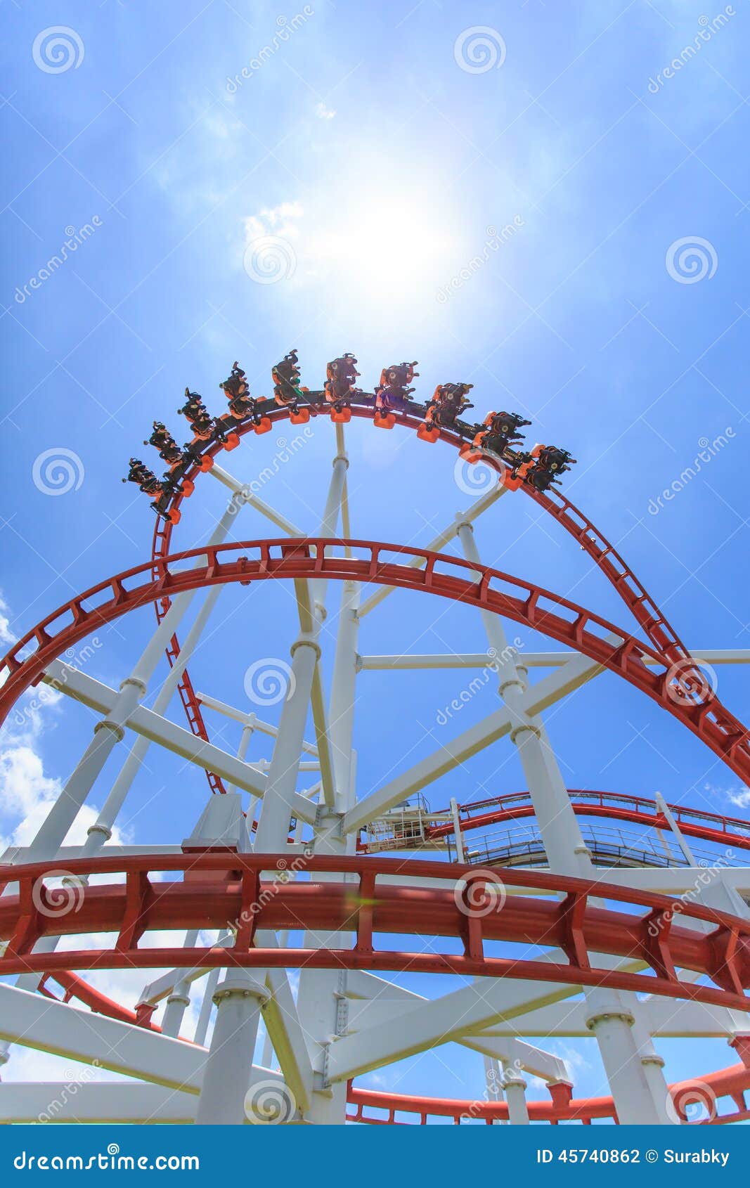 Red Roller Coaster Rail with Blue Sky in Background Stock Photo - Image ...