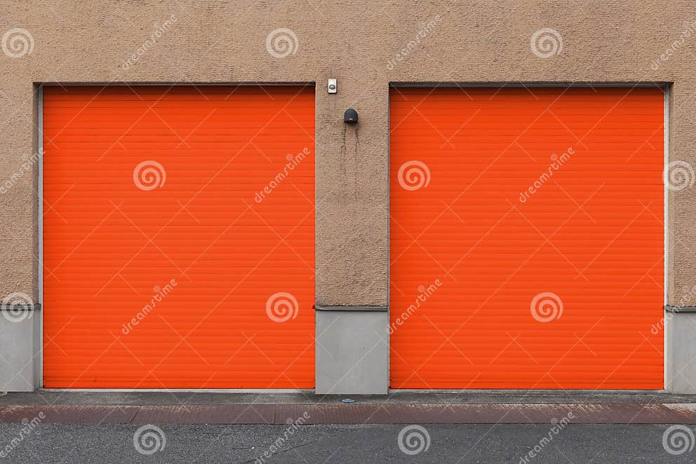 Red Roller Shutter Doors on the Ground Floor of the House Stock Image ...