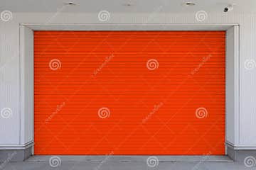 Red Roller Shutter Doors on the Ground Floor of the House Stock Photo ...