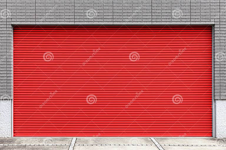 Red Roller Shutter Doors on the Ground Floor of the House Stock Image ...