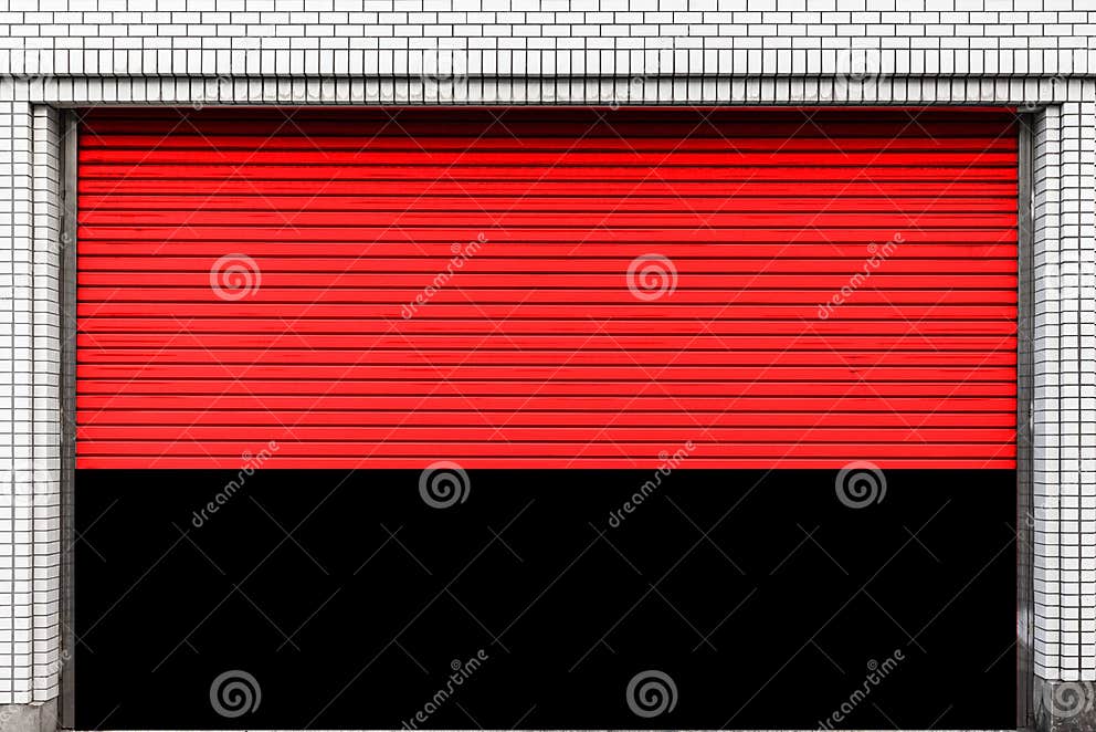 Red Roller Shutter Doors on the Ground Floor of the House Stock Photo ...