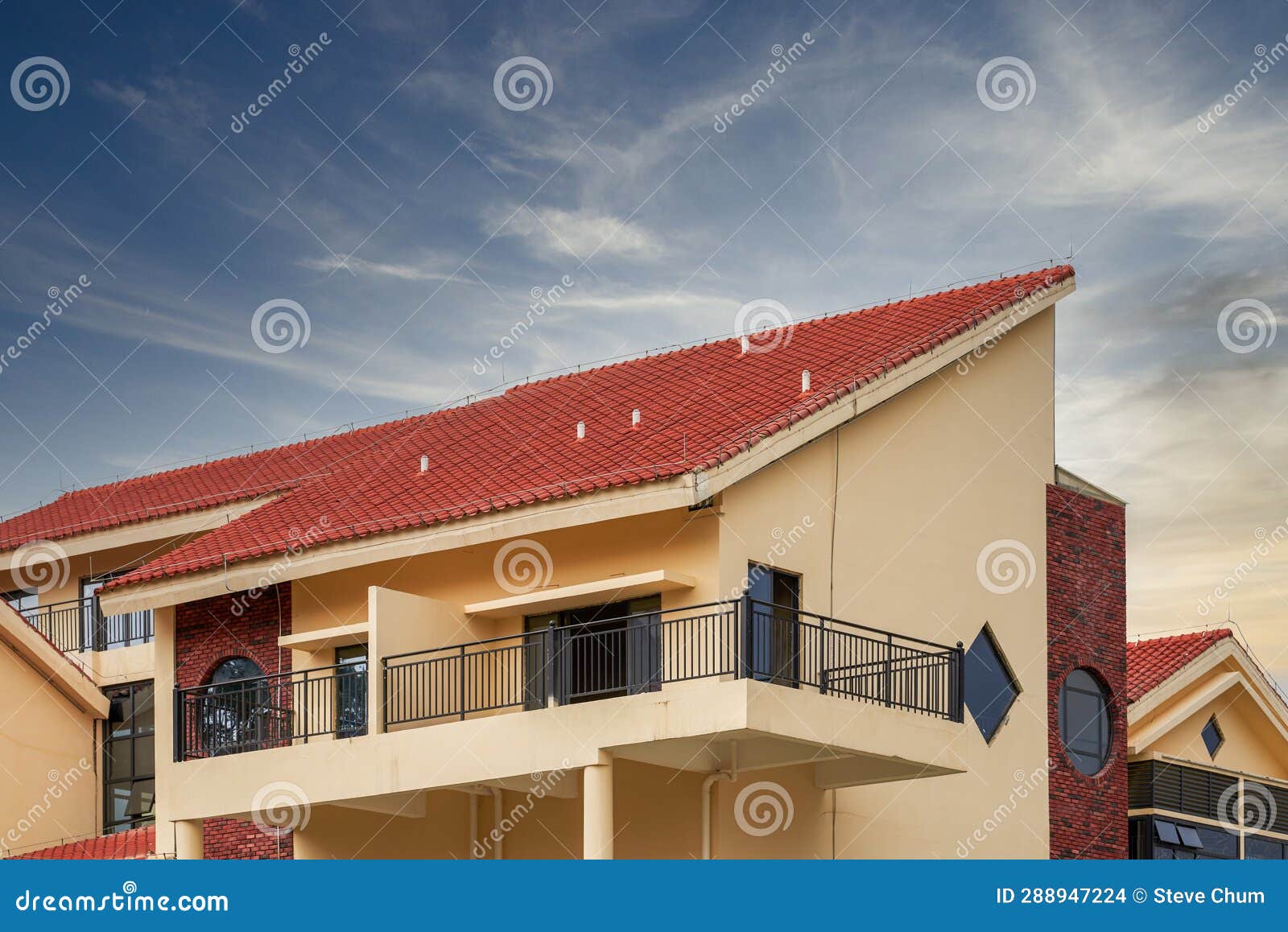 Red Roof Brick Modern Building in the City Stock Photo - Image of ...