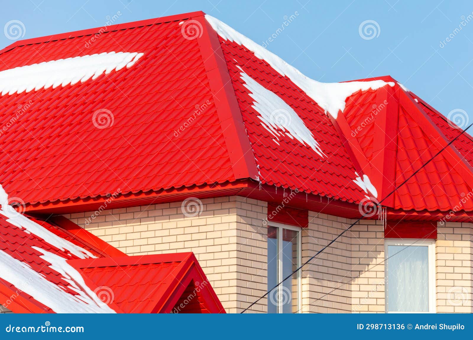 Red Roof of a House in the Snow in Winter Stock Photo - Image of people ...