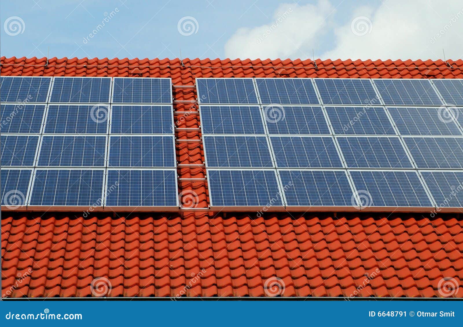 Red roof with solar panels stock image. Image of installation - 6648791