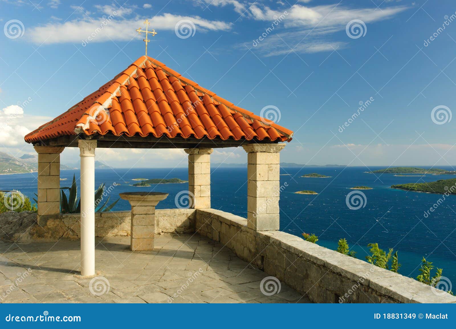 Red roof terrace stock image. Image of blue, marine, columns - 18831349