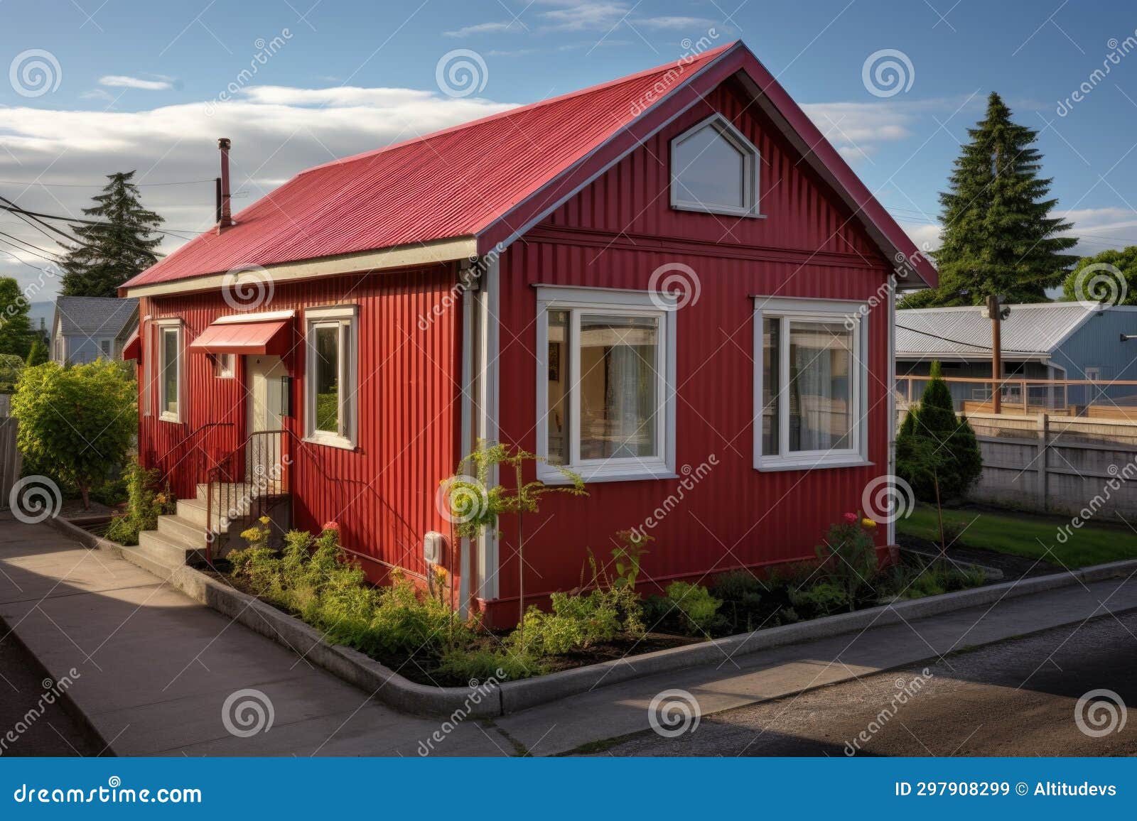 A Red Roofed House Showcasing Its Tall Shuttered Windows Stock Image ...