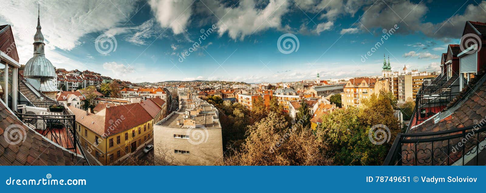 Red Roofs in Autumn Budapest Panoramic View Stock Image - Image of ...