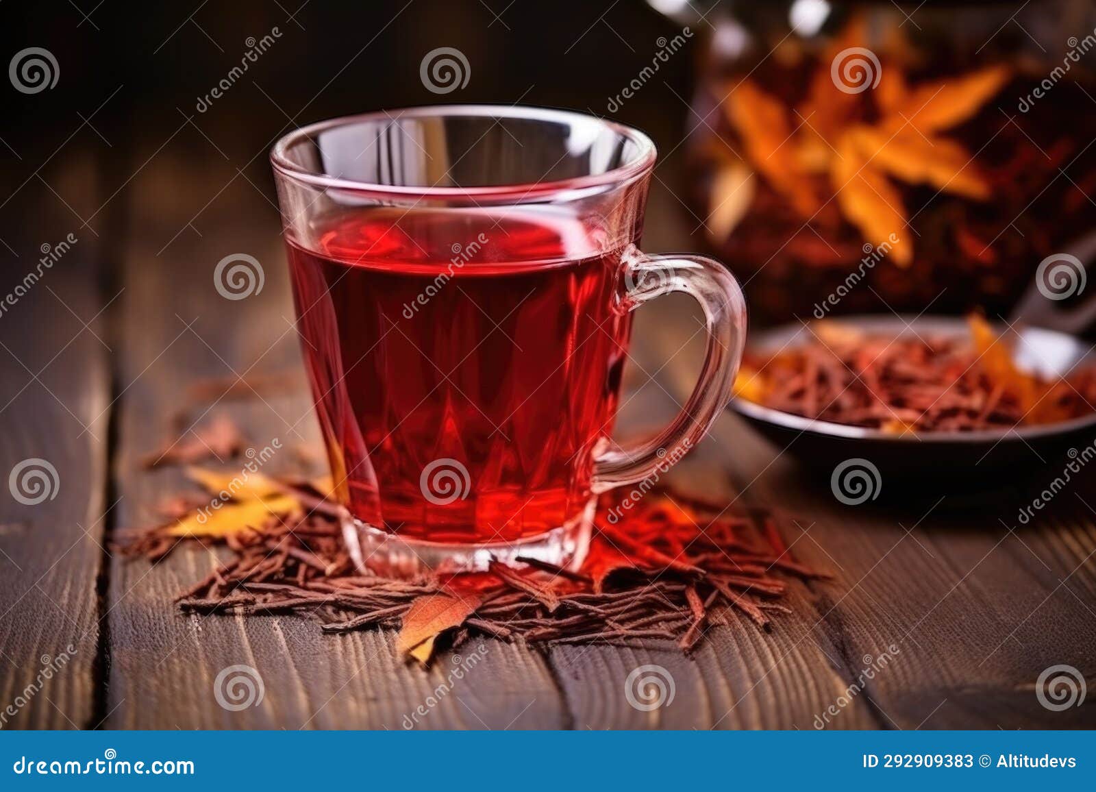 Red Rooibos Tea in Transparent Cup, Dried Leaves beside Stock Image ...
