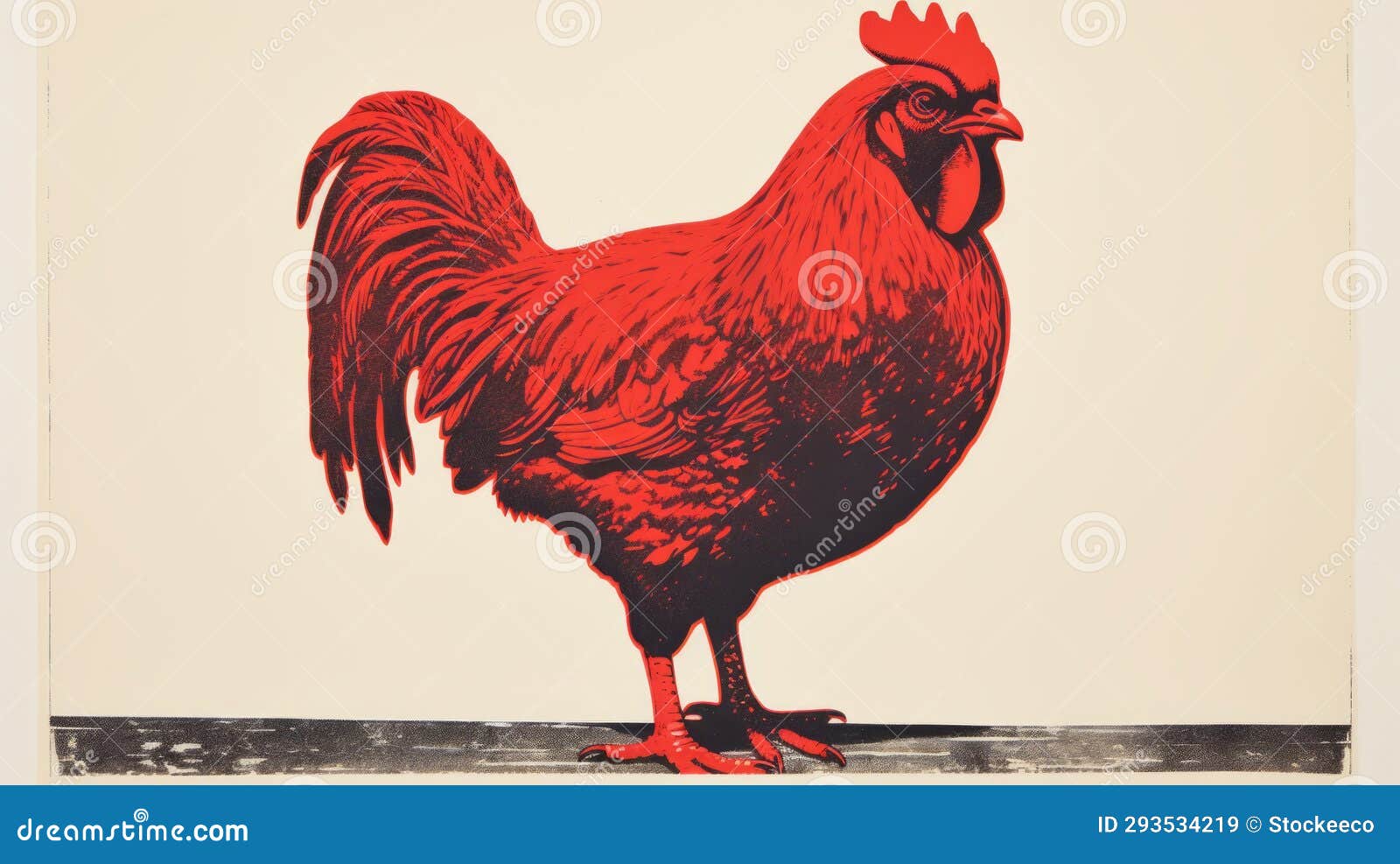 Minimalist Rooster Poster: Dignified Woodblock Print in Light Black and ...