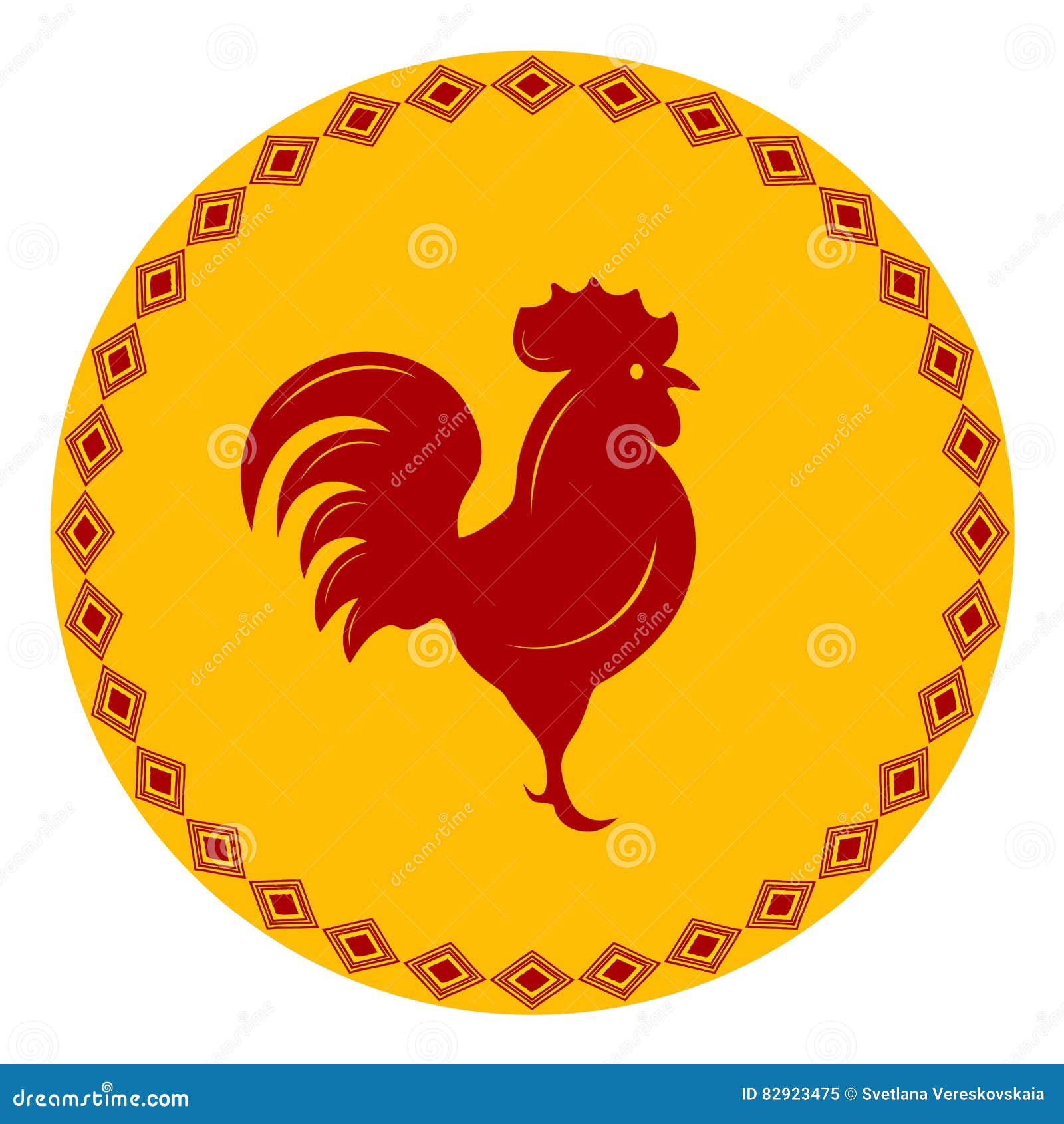 Red Rooster in a Frame with an Ornament Stock Vector - Illustration of ...