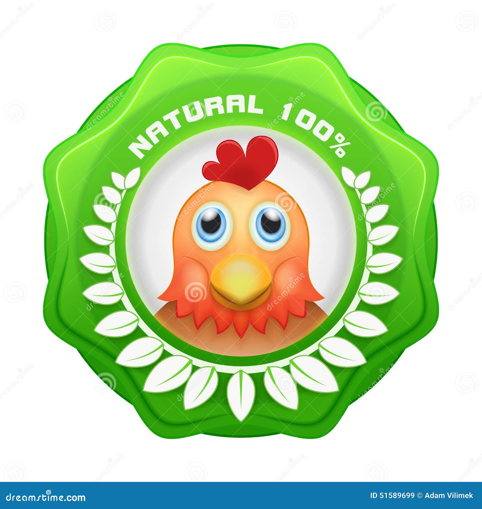 Red Rooster Head in Green Natural Label with Laurel Stock Vector ...