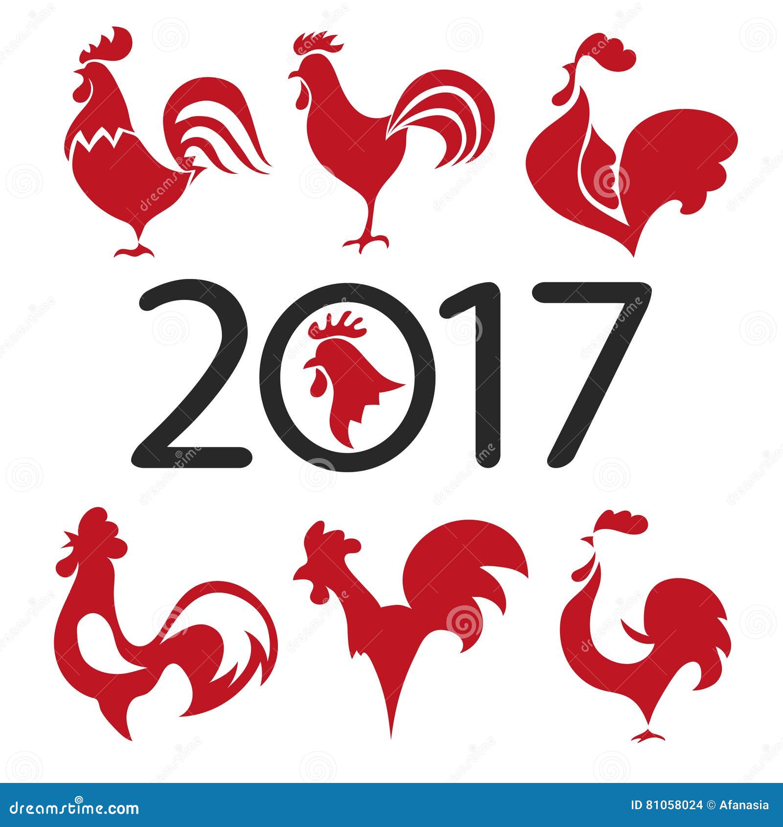 Red Roosters Logo Set, Symbol 2017. Stock Vector - Illustration of ...
