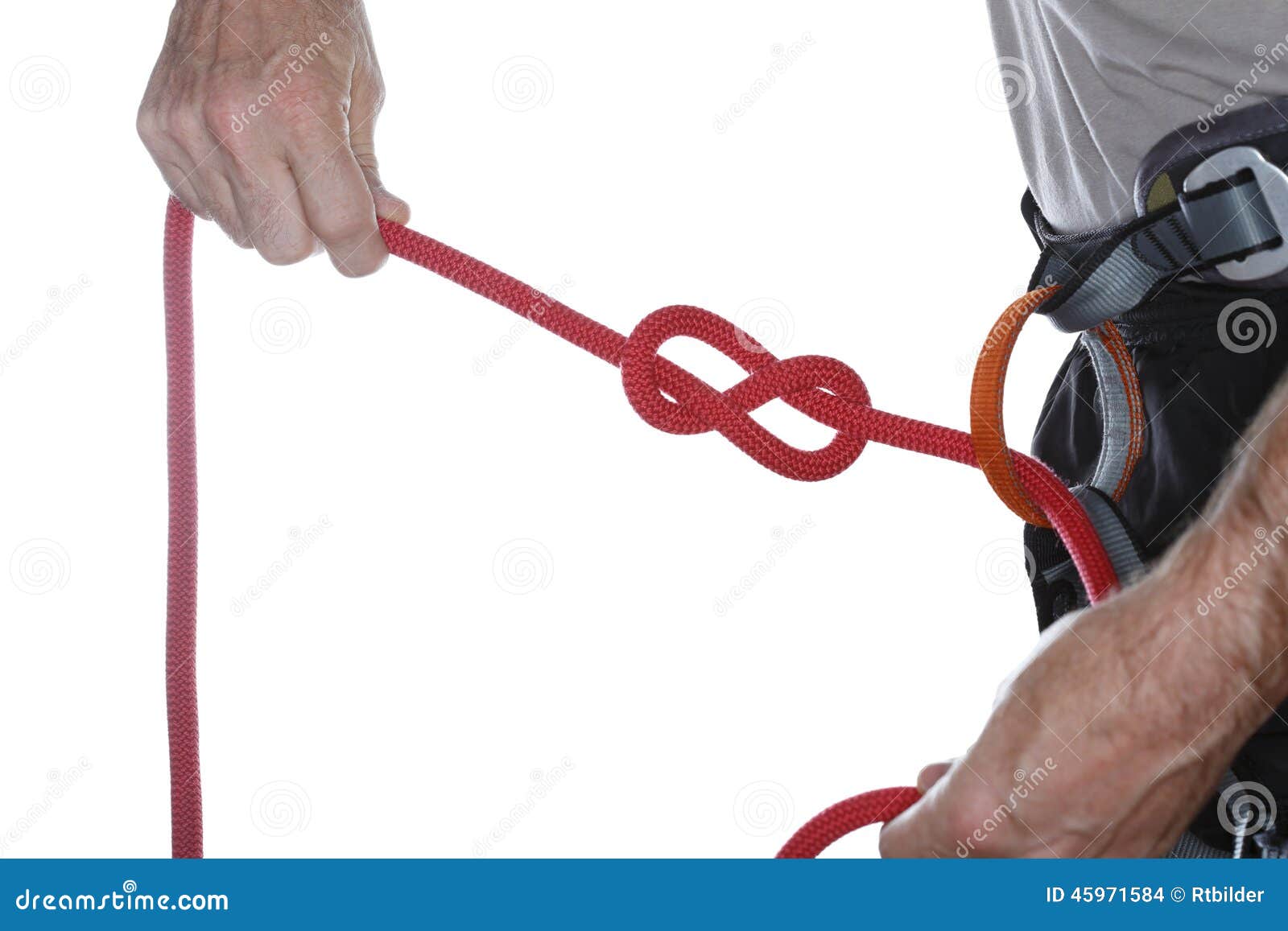 Red Rope on Climbing Harness Stock Photo - Image of isolated, close ...