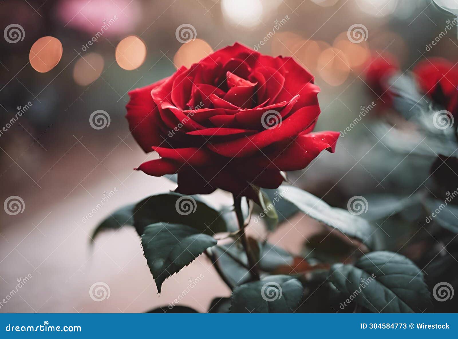 Red Rose Alone on the Ground in a Blurred Cityscape Stock Illustration ...