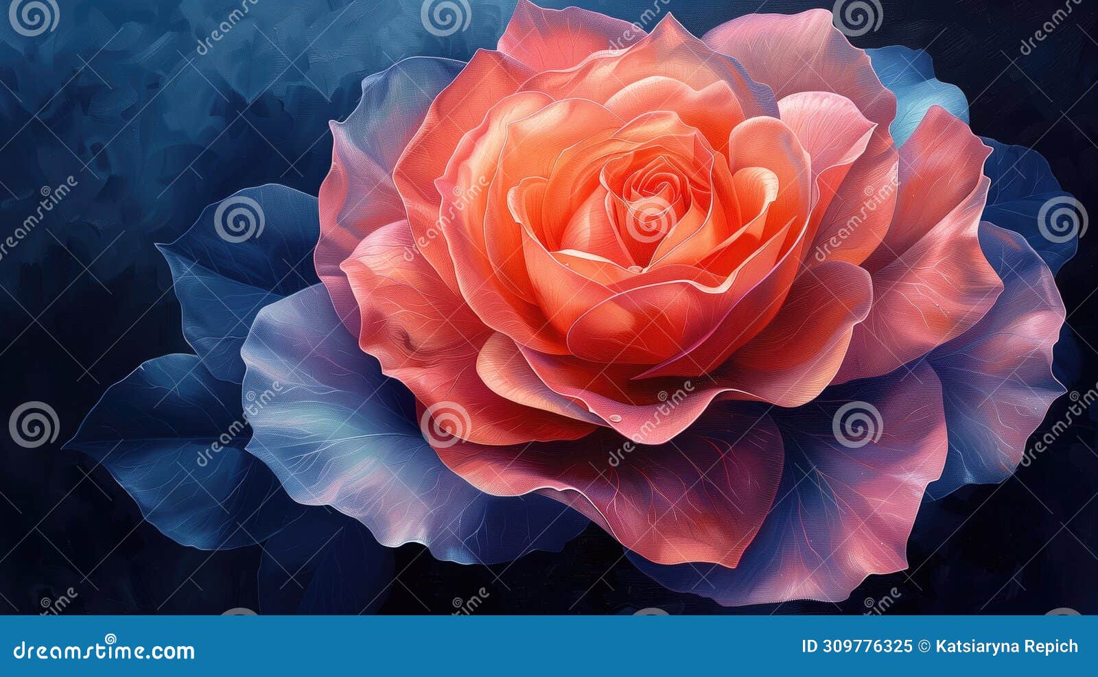 Red Rose on Blue Background. 3d Rendering Stock Illustration ...