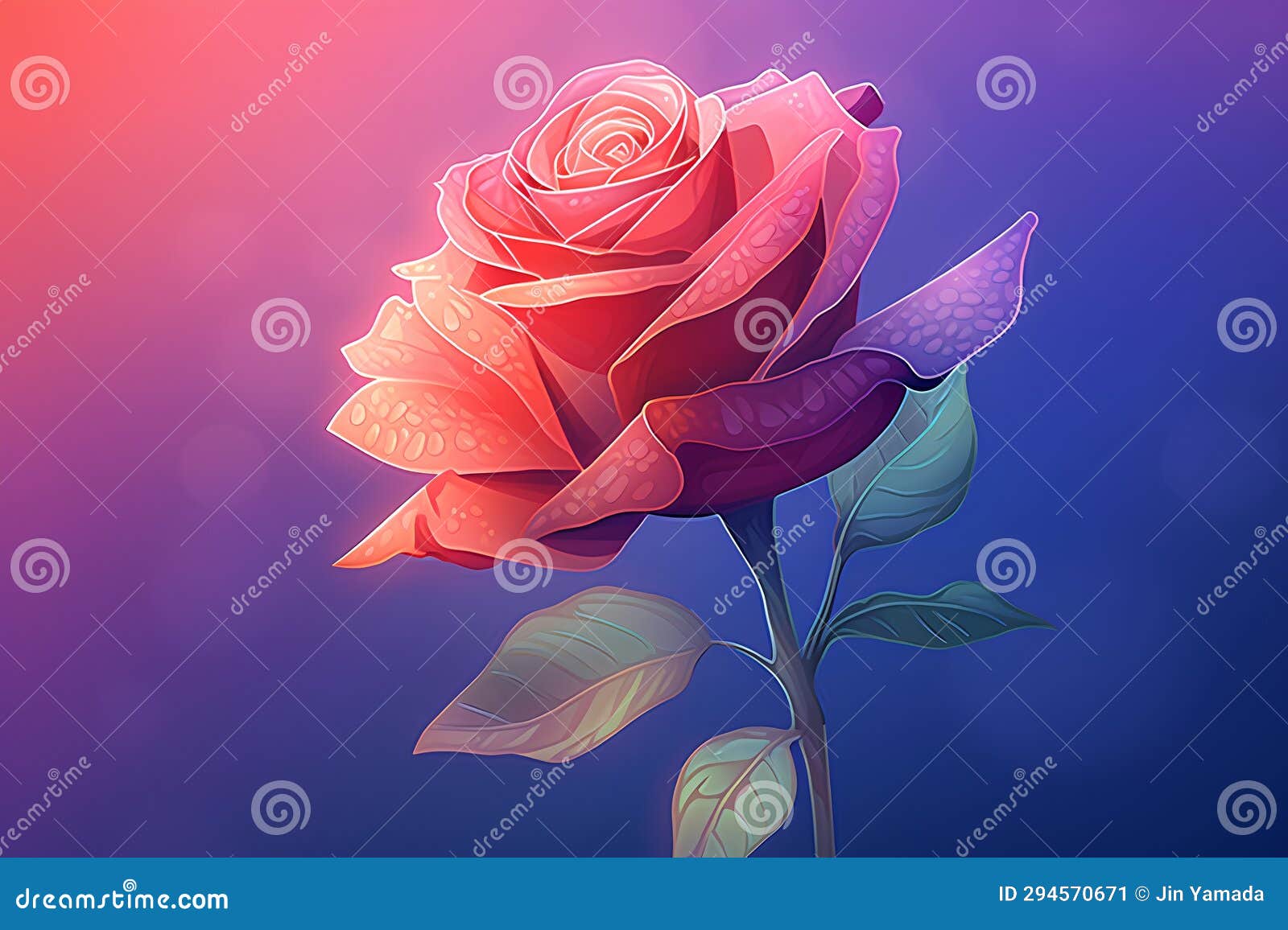 Red Rose on a Blue Background. Vector Illustration for Your Design ...