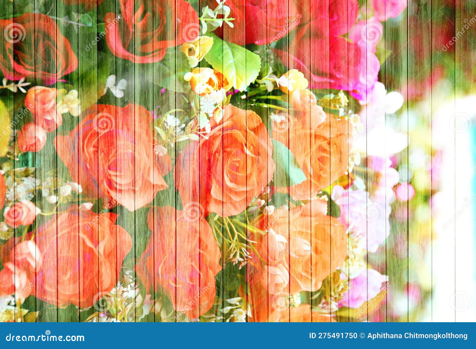 Red Rose Bouquet Effect on Wood Plank Stock Photo - Image of colorful ...